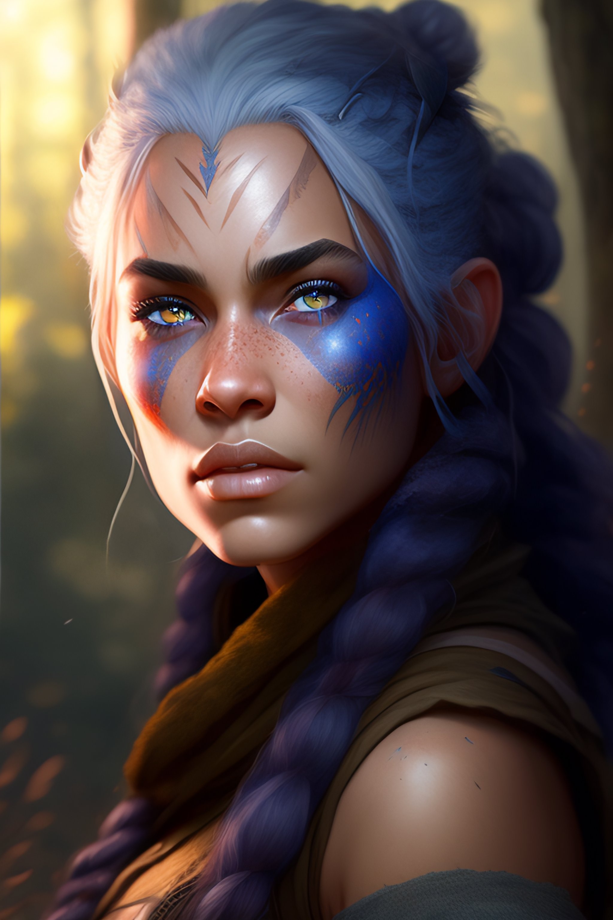 Lexica - A short female, dwarf, druid, gray hair, face scars, pínk eye ...