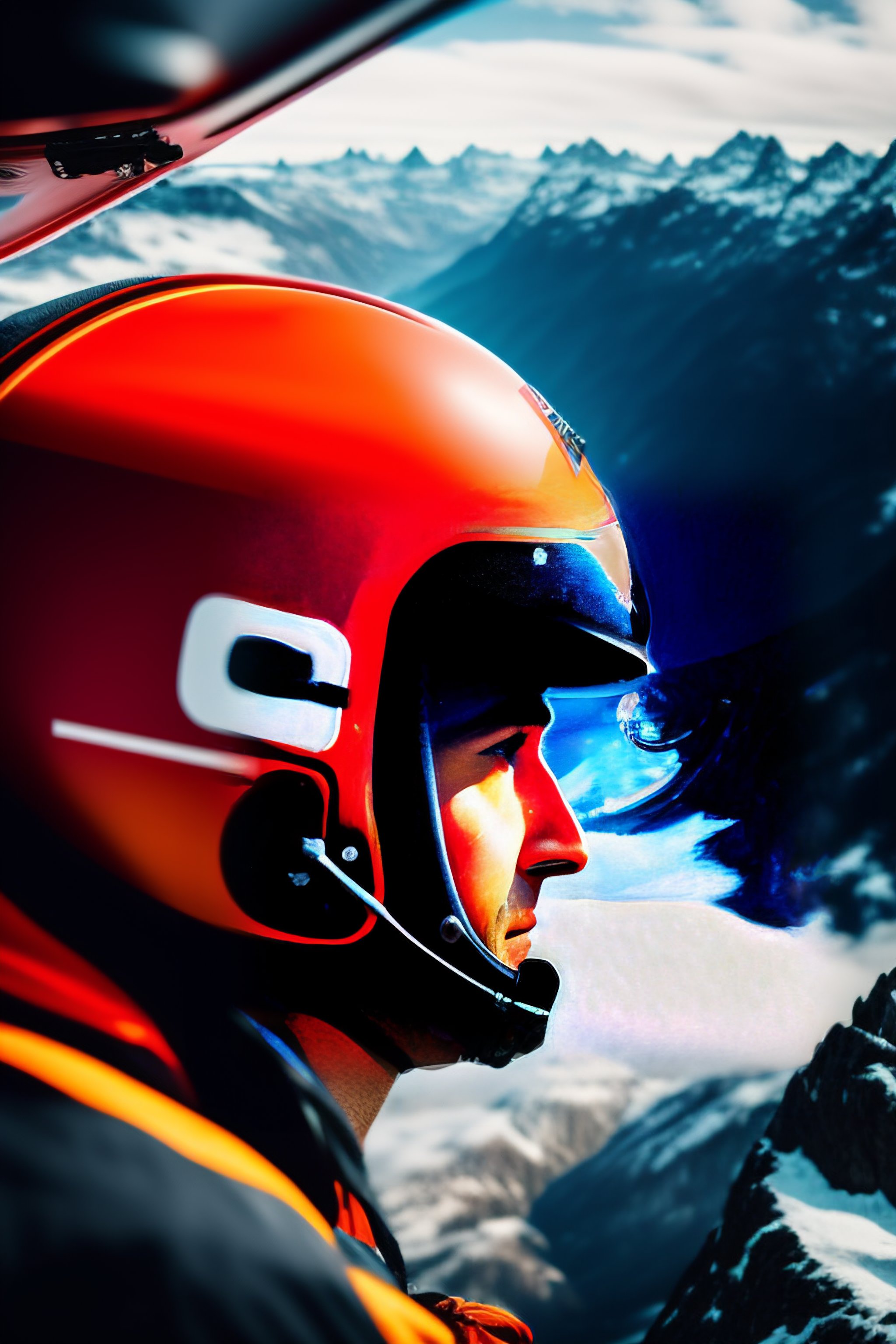 Lexica - Portrait of a pilot flying over the swiss mountains in a plane