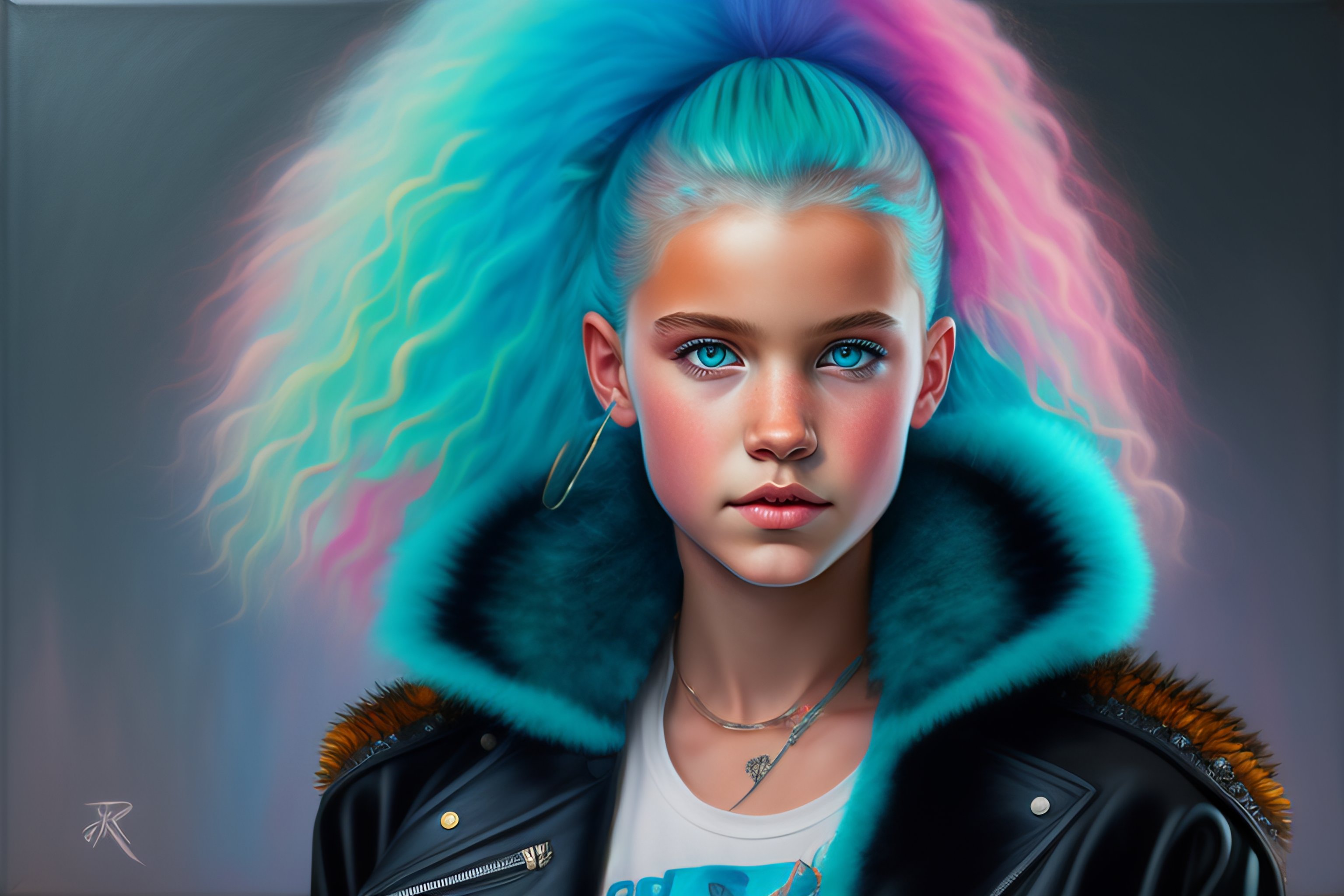 Lexica - Сute punk rock girl, mad max jacket, renaissance, turquoise ...