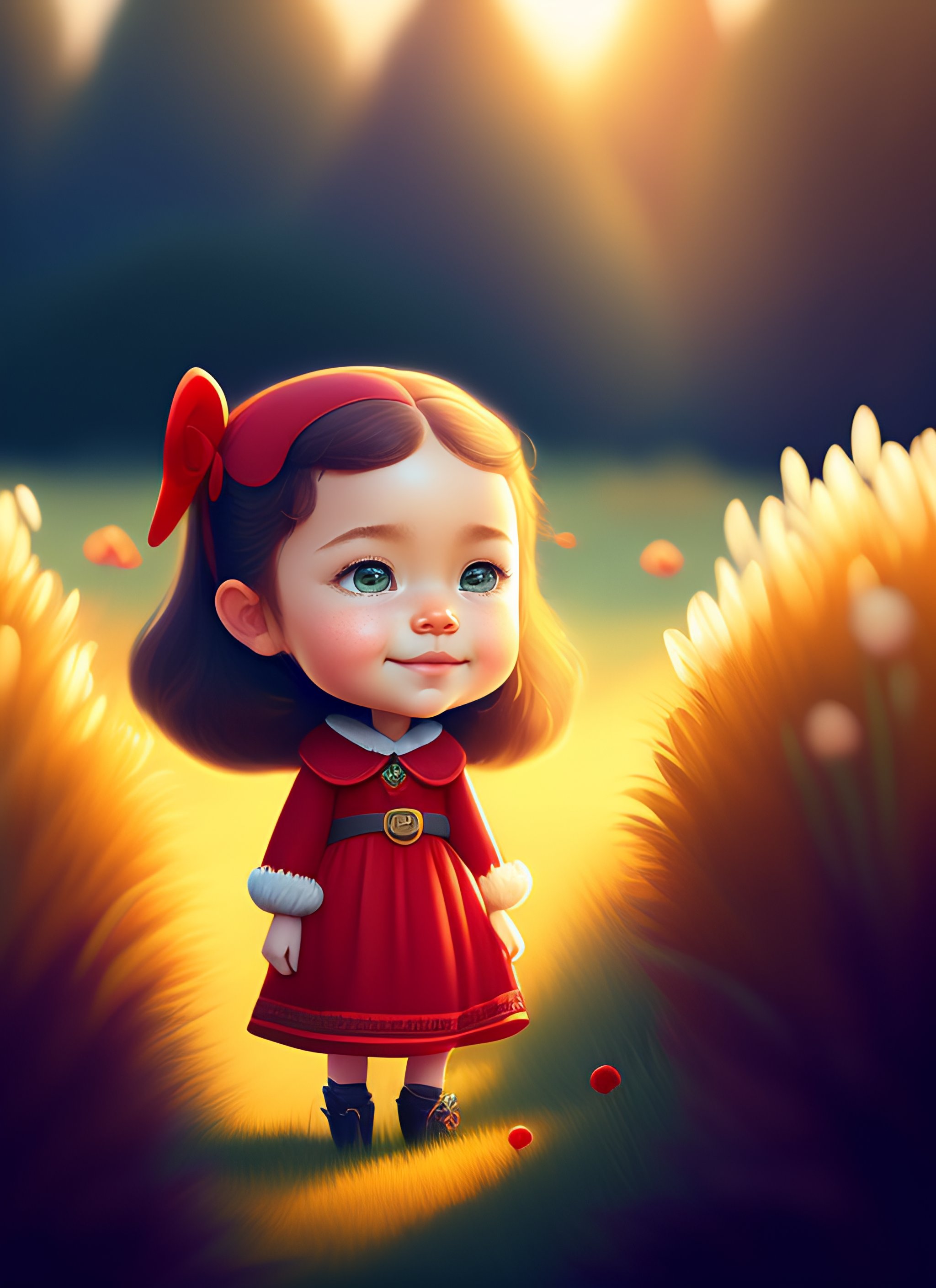 Lexica - View of gorgeous meadow with 2 year old lhappy girl in red ...