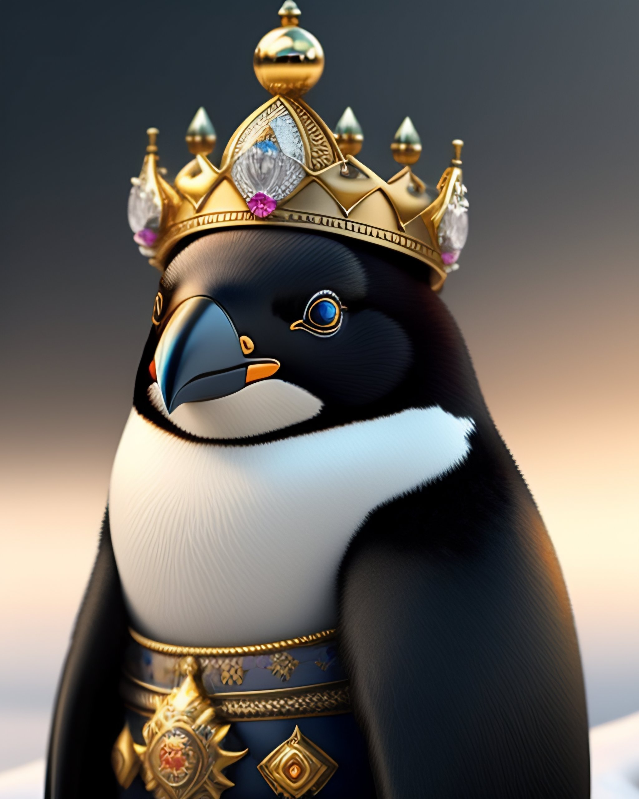 Lexica - Cute penguin with royal crown, royal armour and royal jewlery ...
