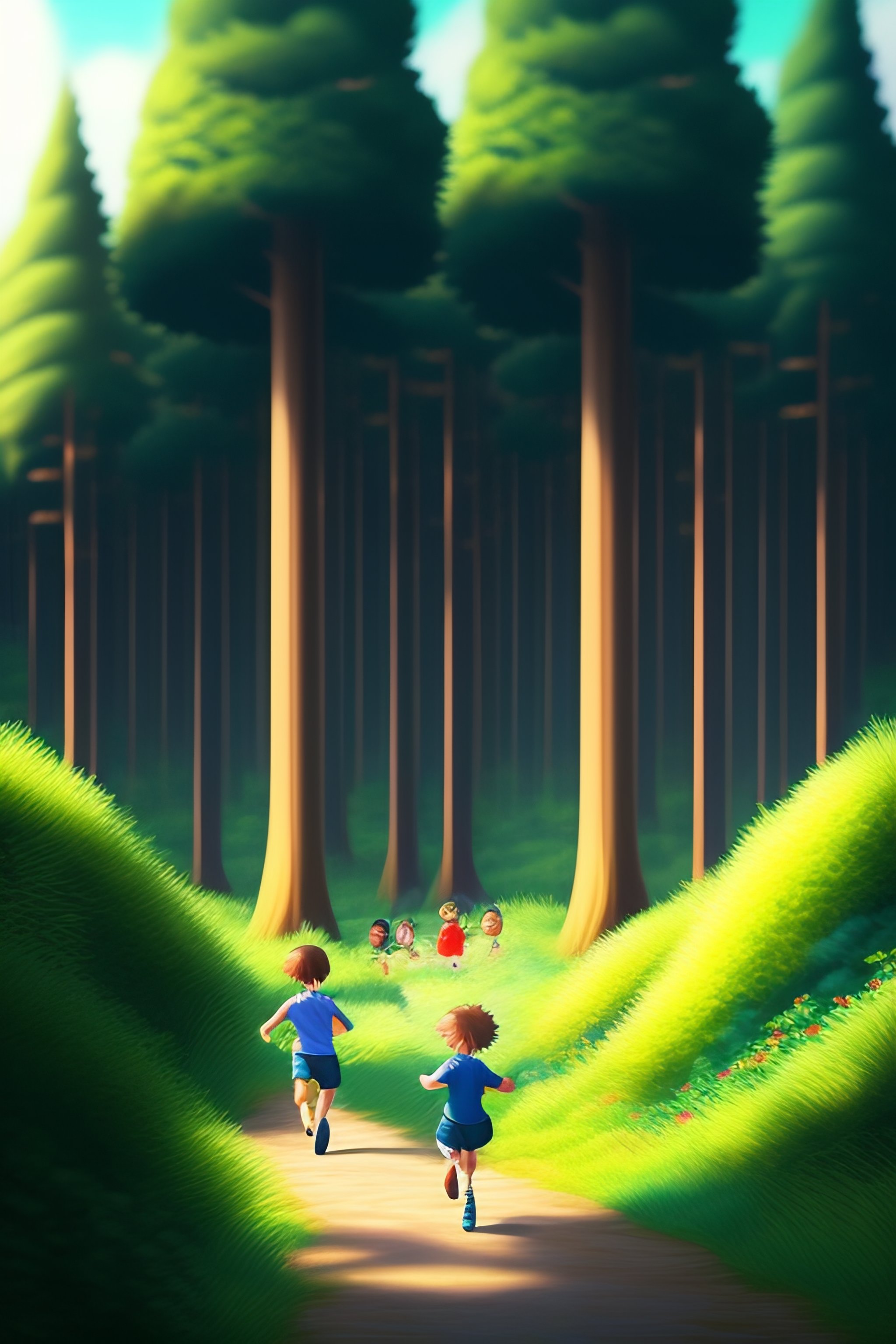 Lexica - Studio ghibli style. Classic Wind mill wood. Forest. 5 kids ...