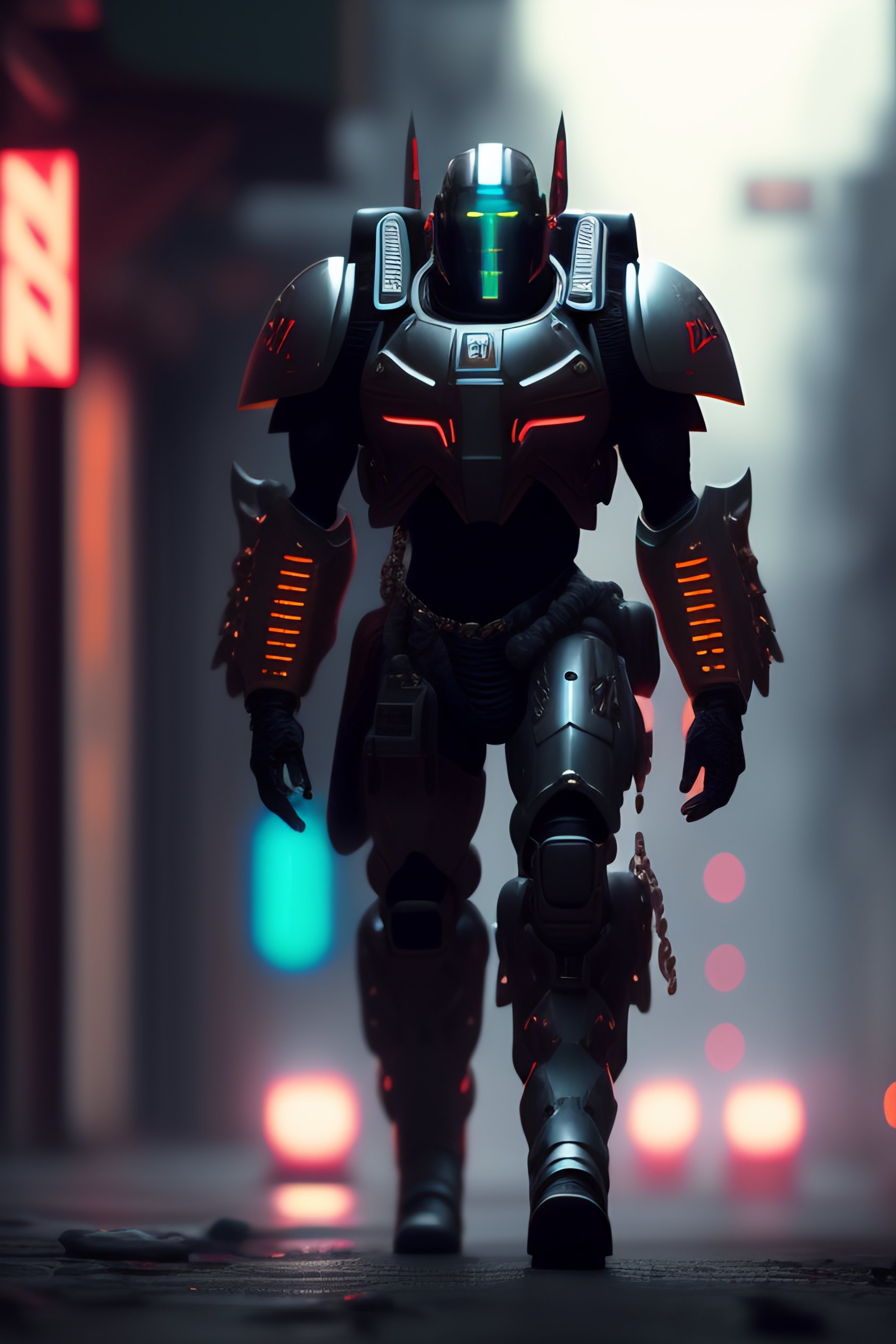 Lexica - Military demon with a machine gun walking with bionic face and ...