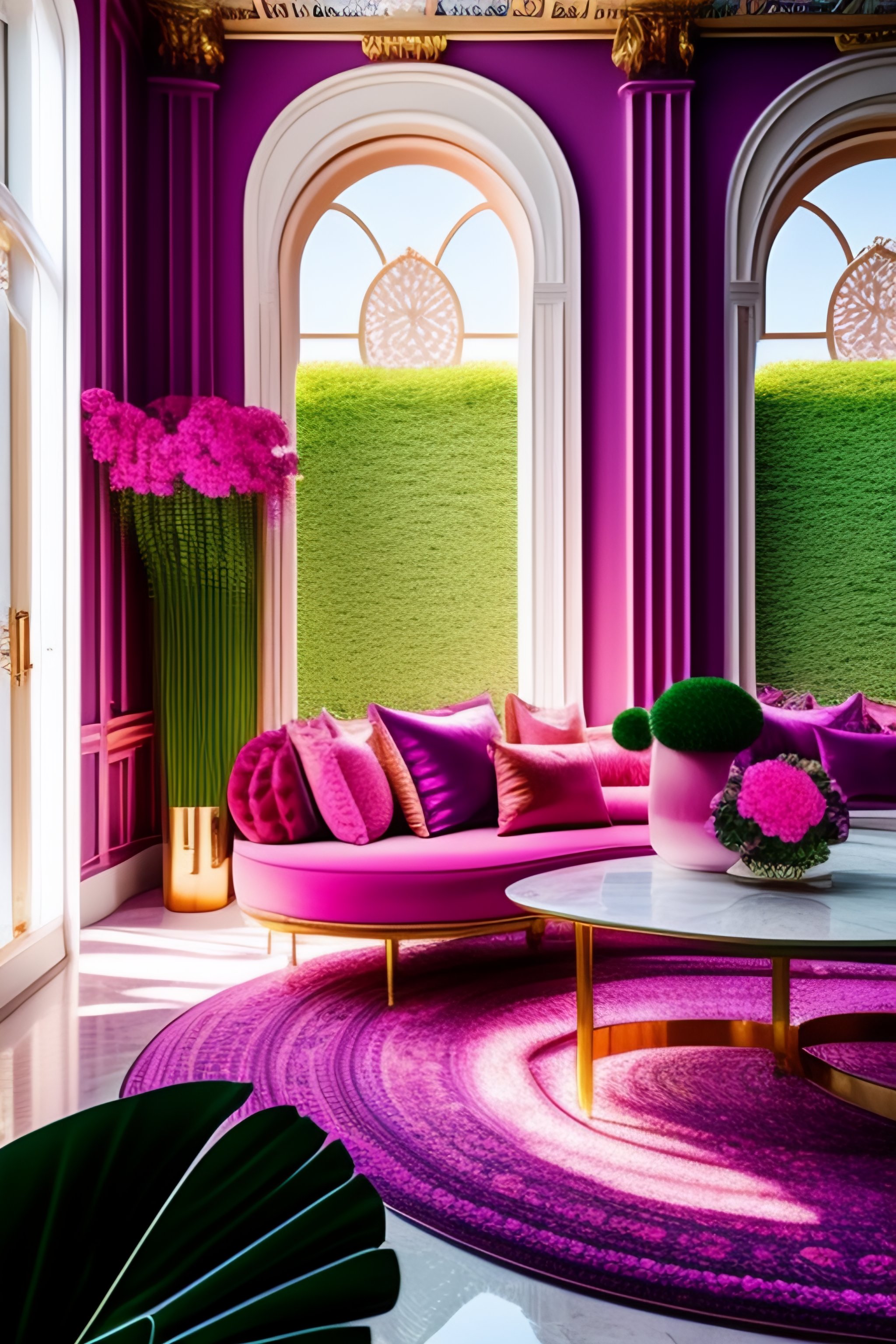 Lexica - Architectural digest photo of a maximalist pink solar living ...