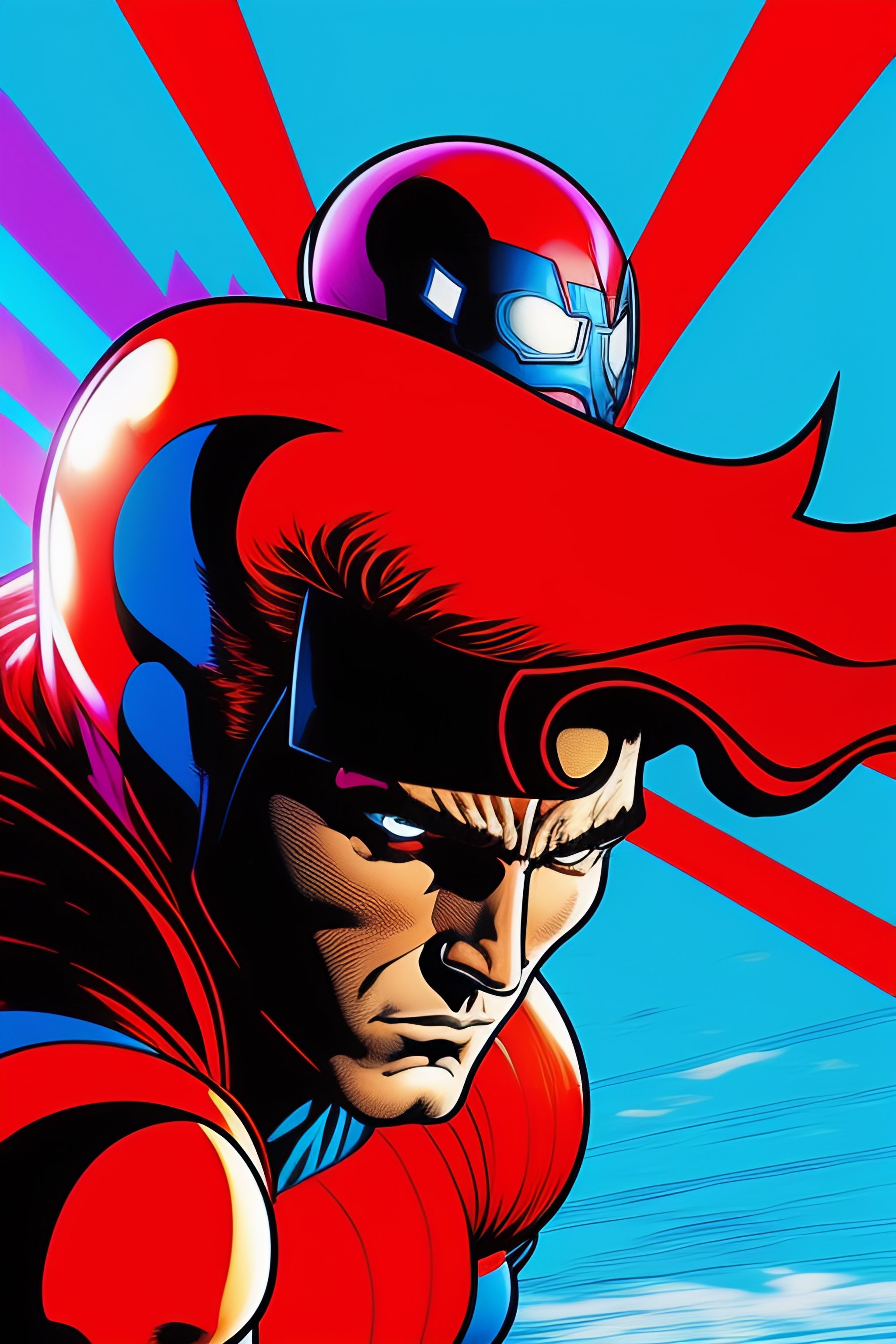 Lexica - A close up of a comic character with a blue sky in the ...