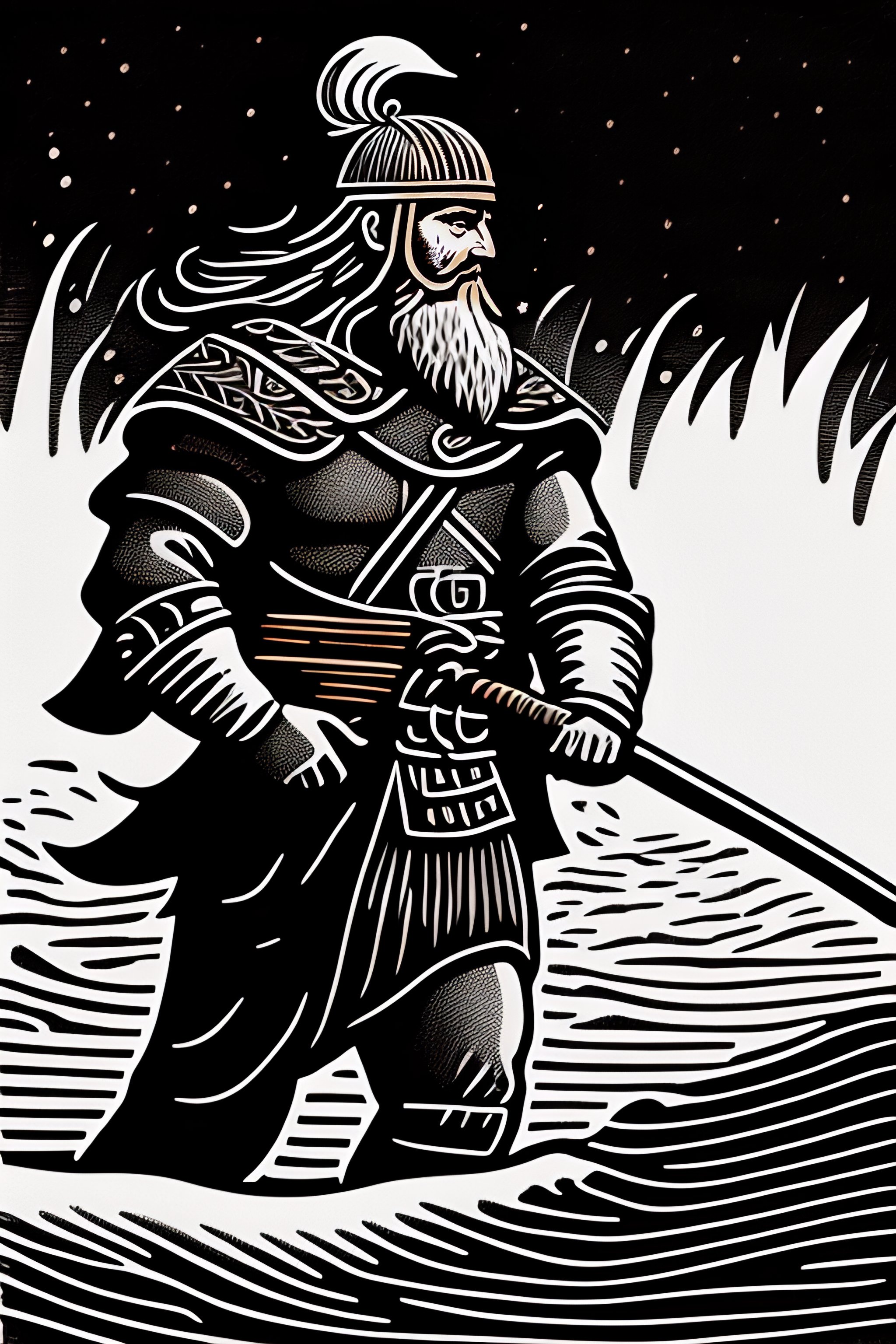 Lexica - An award winning linocut of a viking in the battlefield