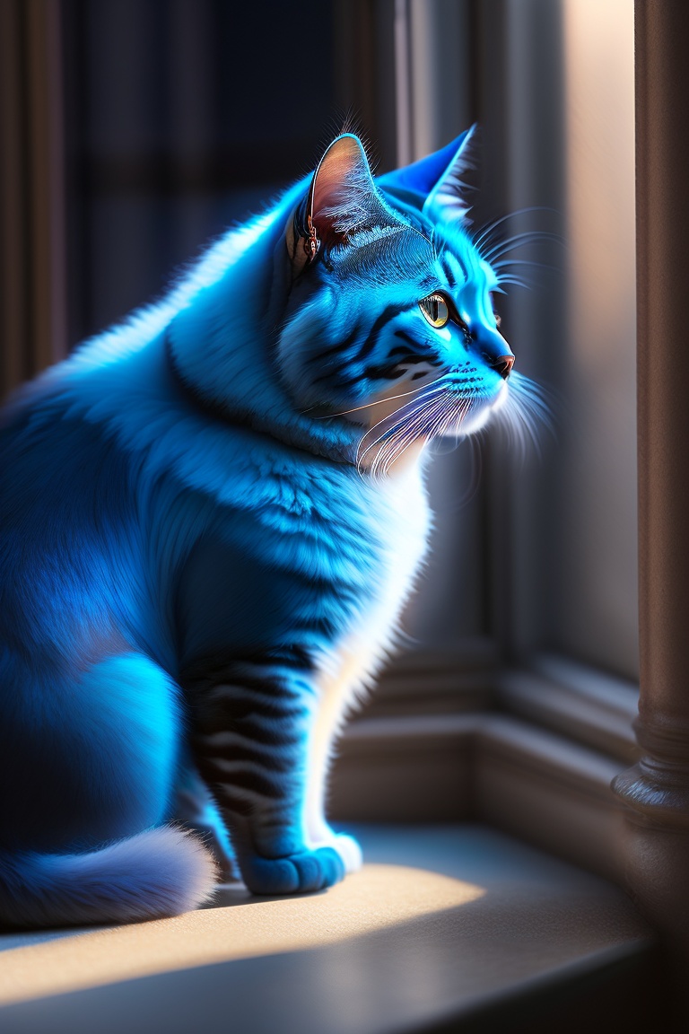Lexica - Bathed in the soft glow of moonlight, a blue cat poses ...