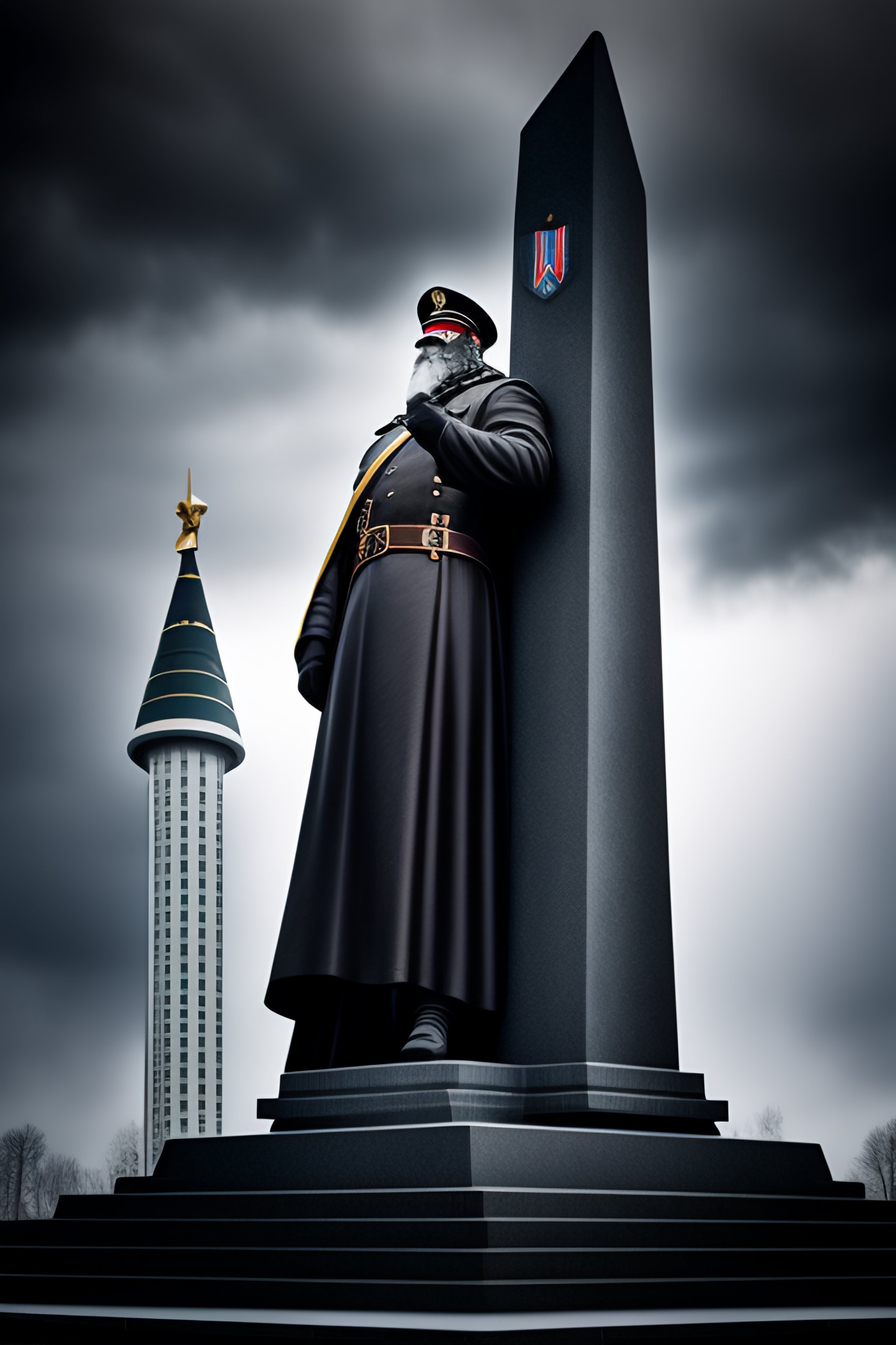 Lexica - Vertical film frame, a monument to an old Soviet soldier with ...