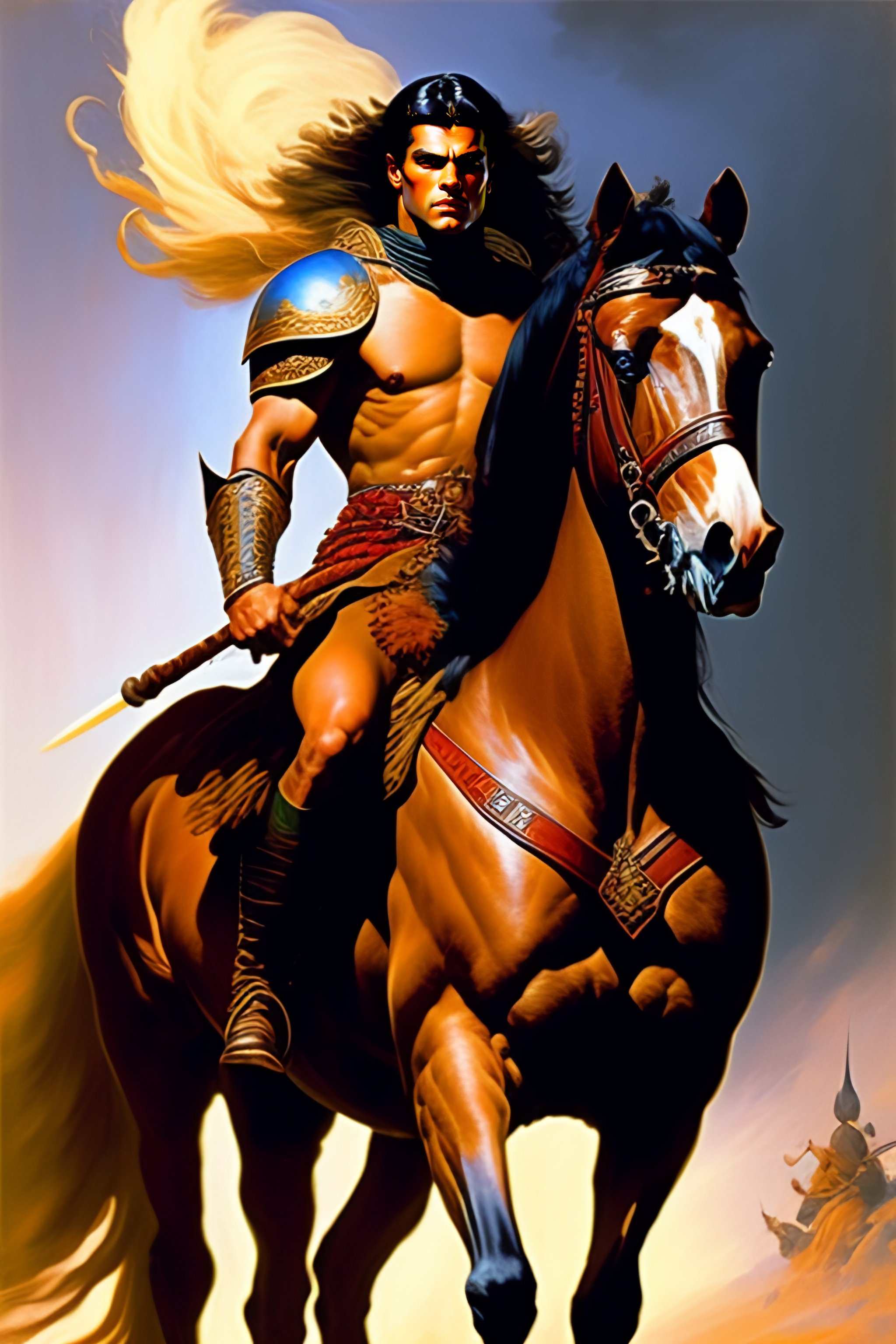 Lexica - Warrior on horseback, frank frazetta, medieval fantasy, painterly