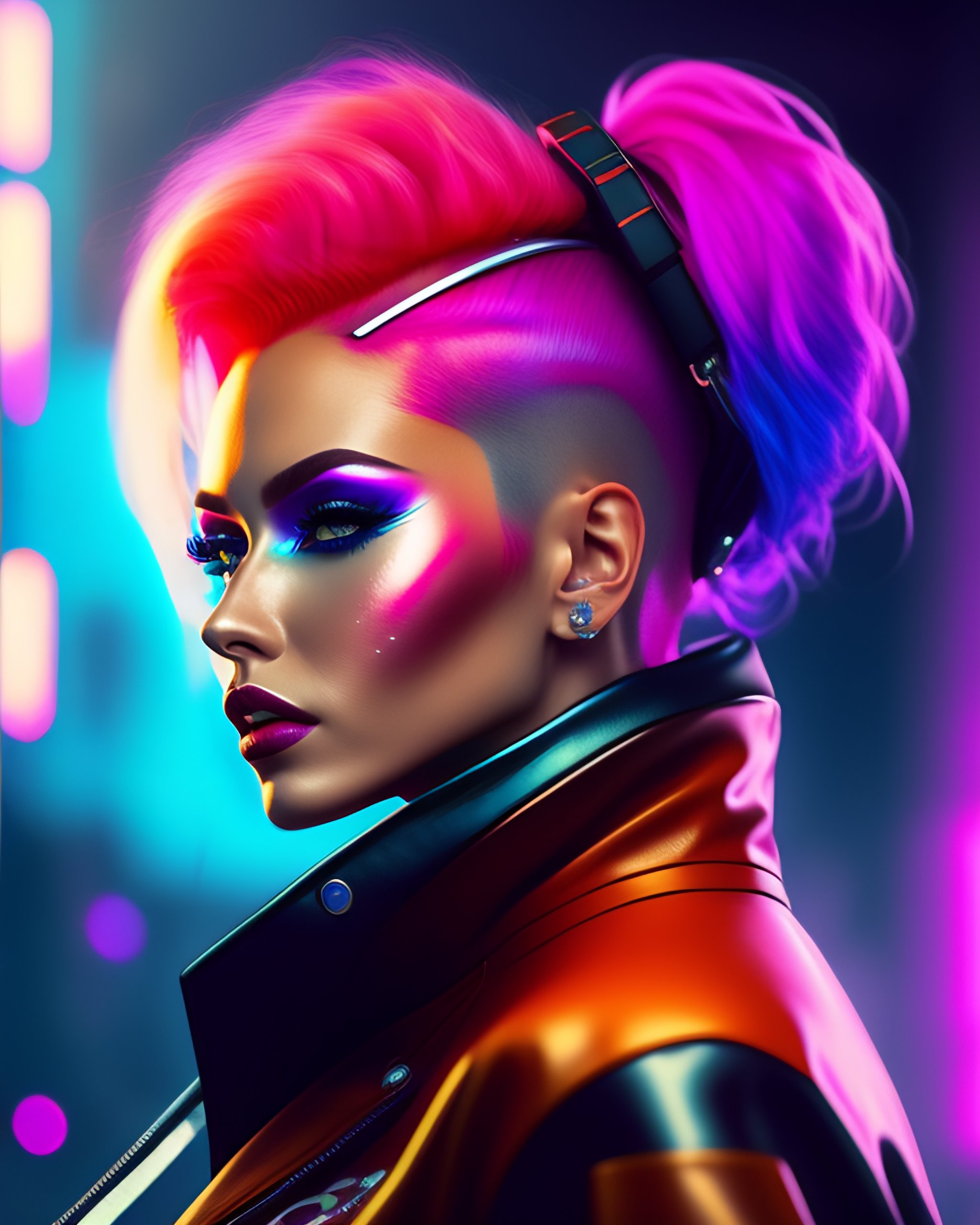 Lexica - Friendly cyber punk coquette with colorful hair in a leather ...