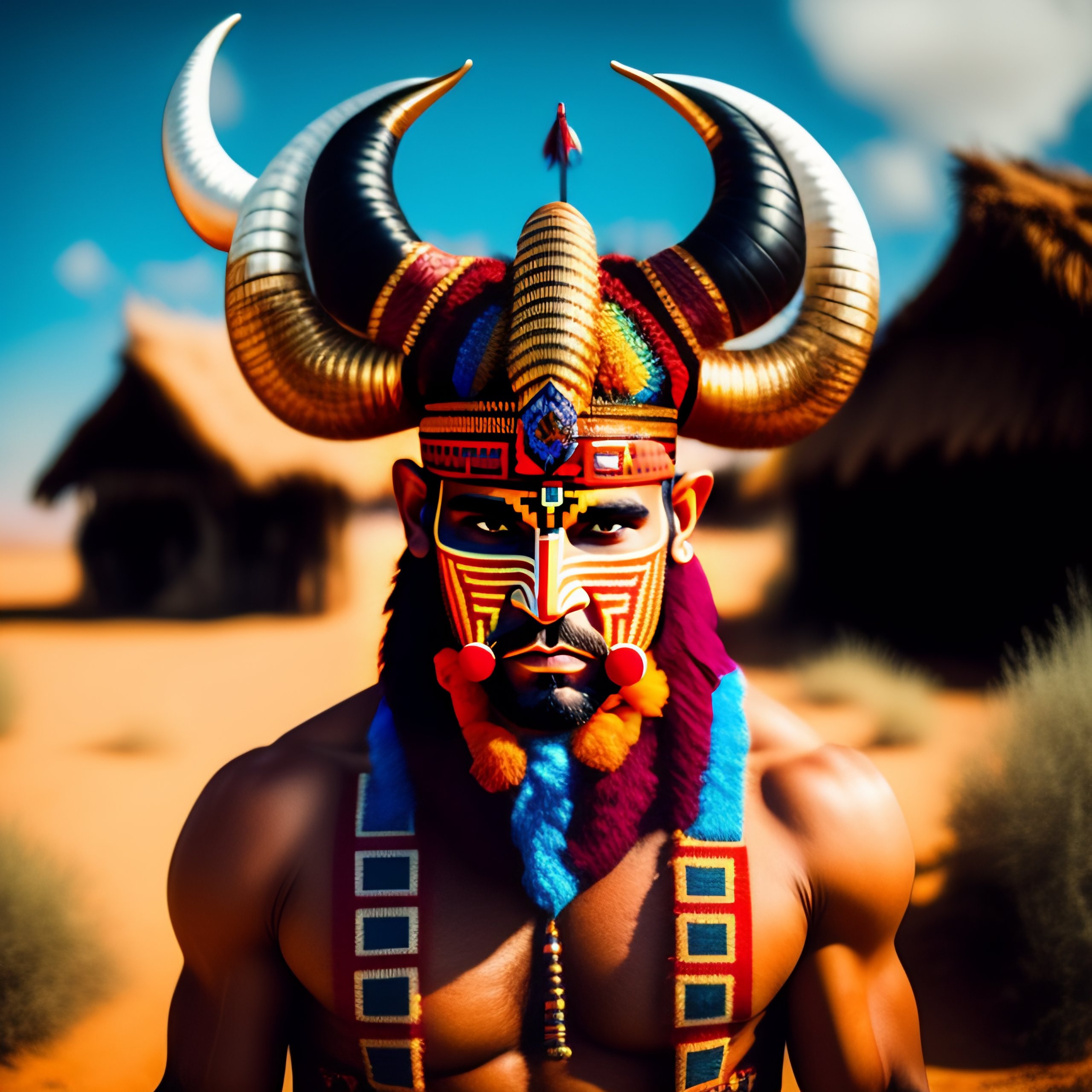 Lexica - A pixel art, balkan kuker man wearing a tribal mask with big ...