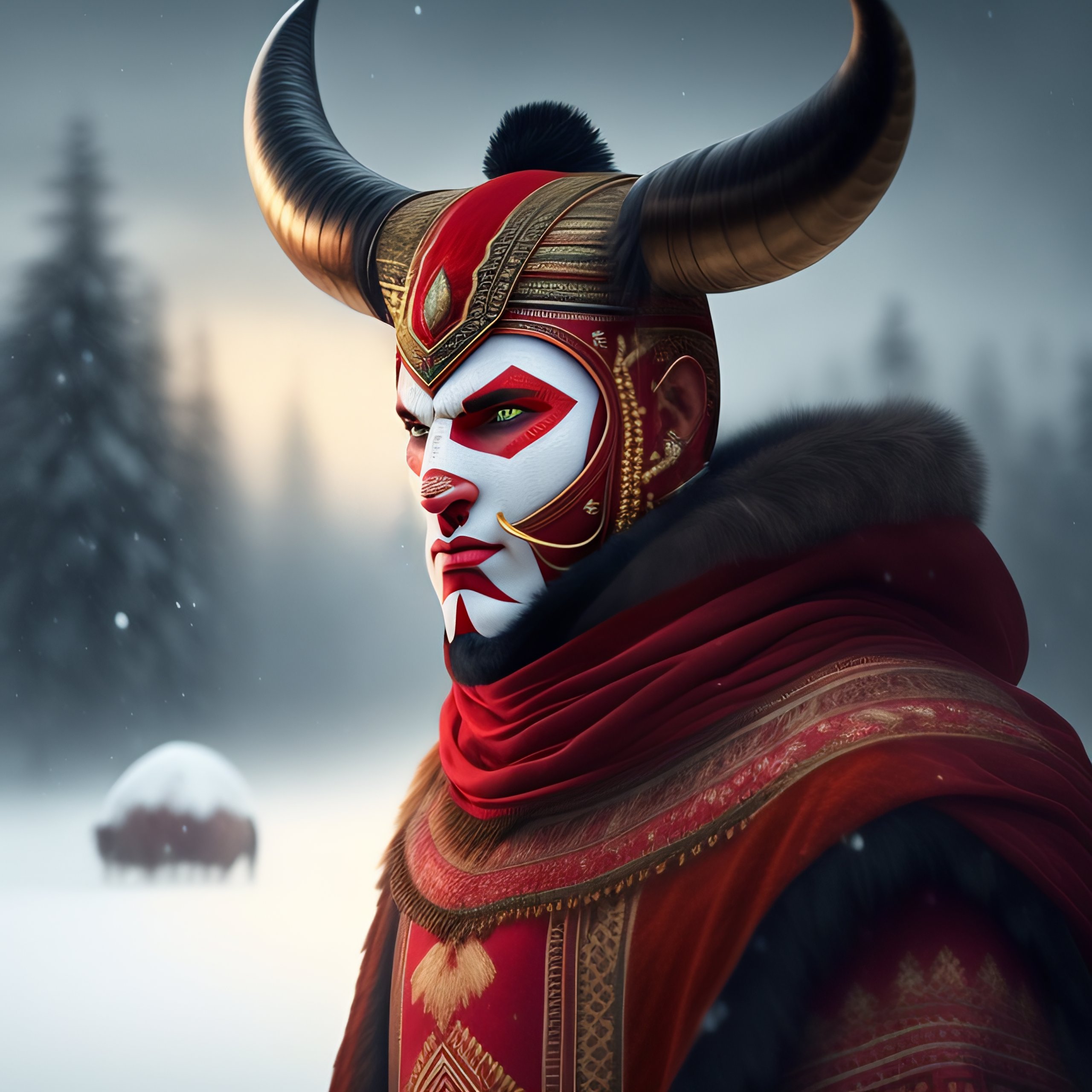 Lexica - A balkan man wearing a kuker mask with horns and a long horn ...
