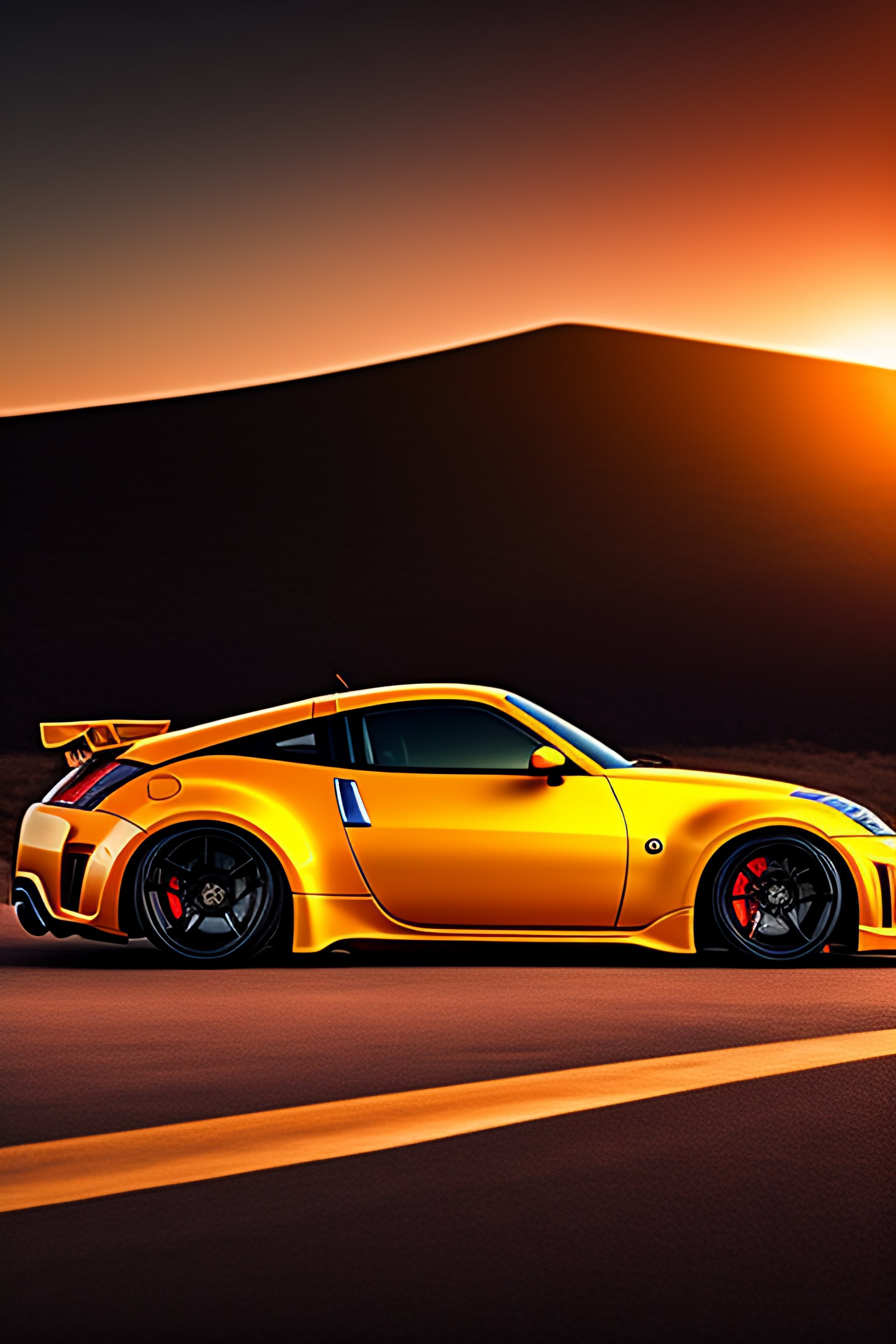Lexica - Photo of red nissan 350z, yellow wheels, highly detailed ...