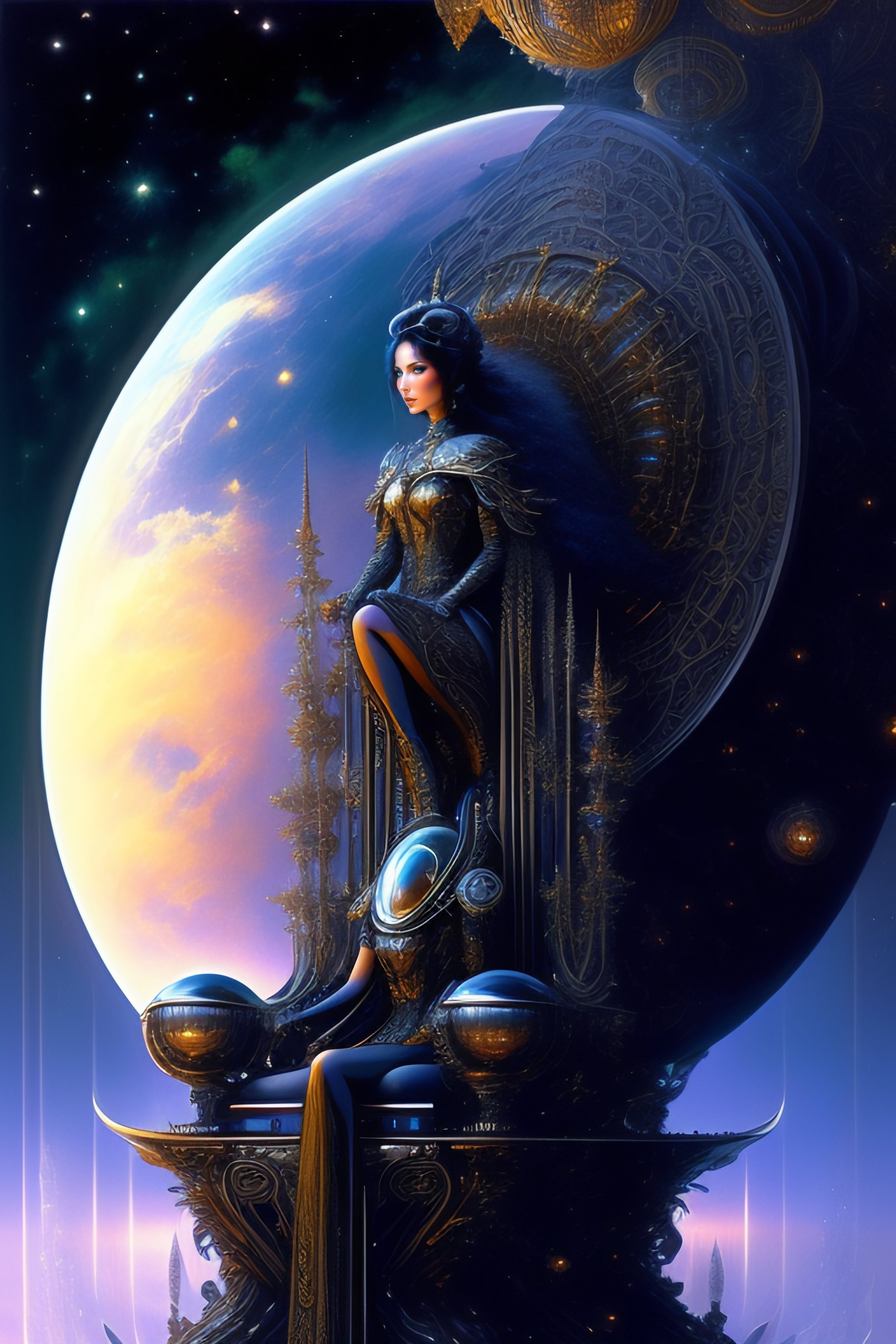 Lexica - An space astronaut, sitting on a throne of chrome in a mystic ...