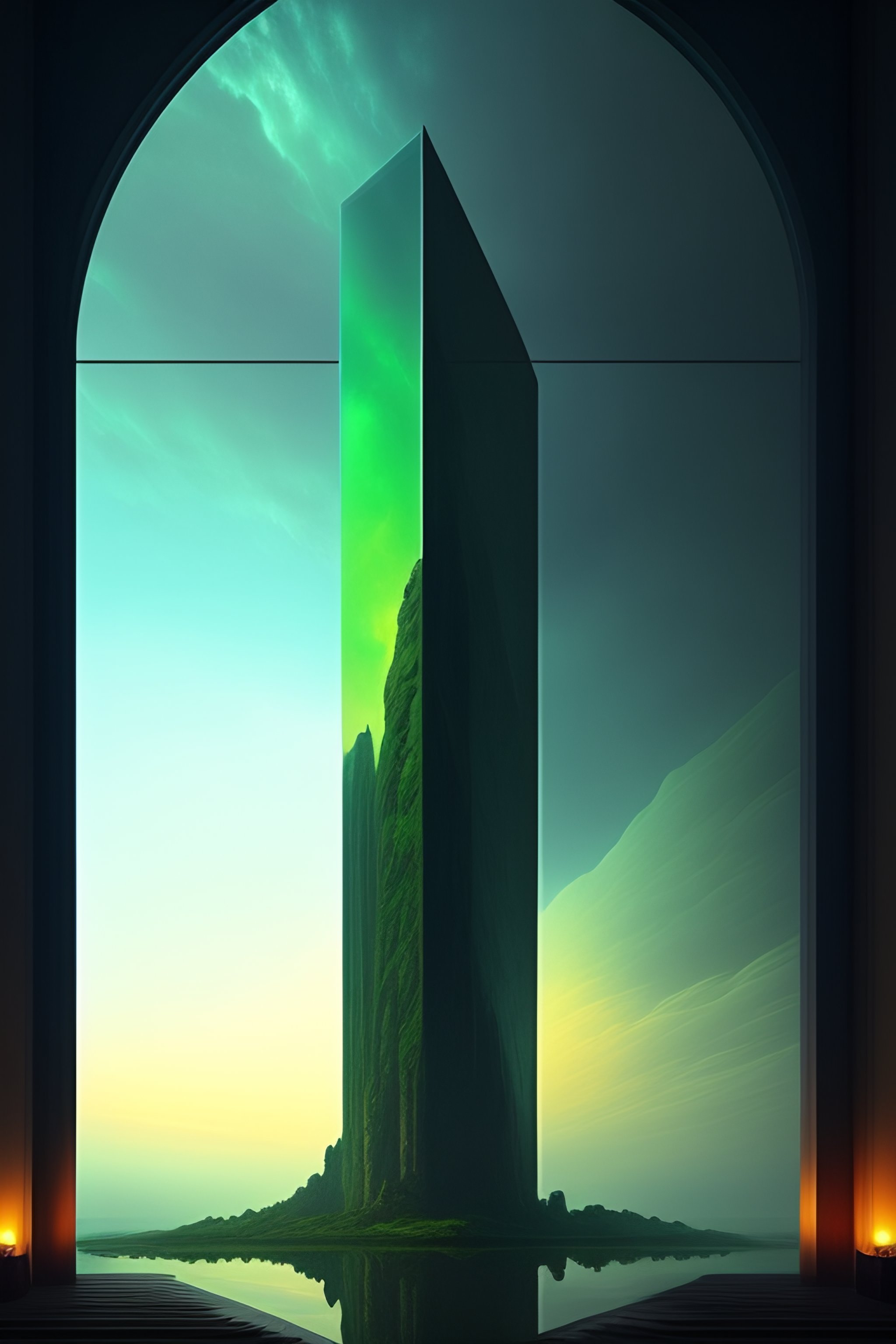 Lexica - A green shiny monolith of glass in a vast starwars styled room ...