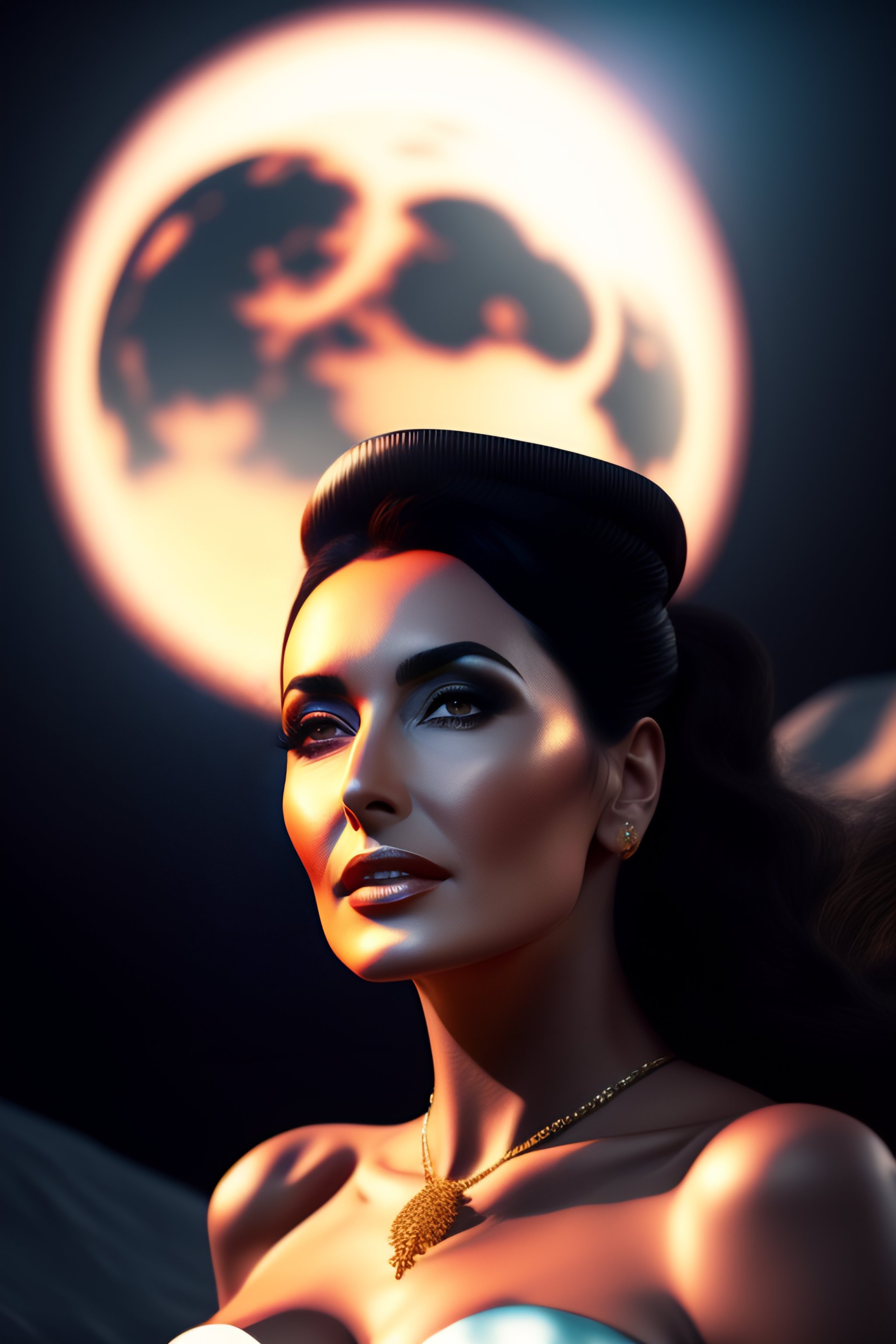 Lexica - A 3d render Monica Bellucci on the background of the moon, cinematic lighting ...