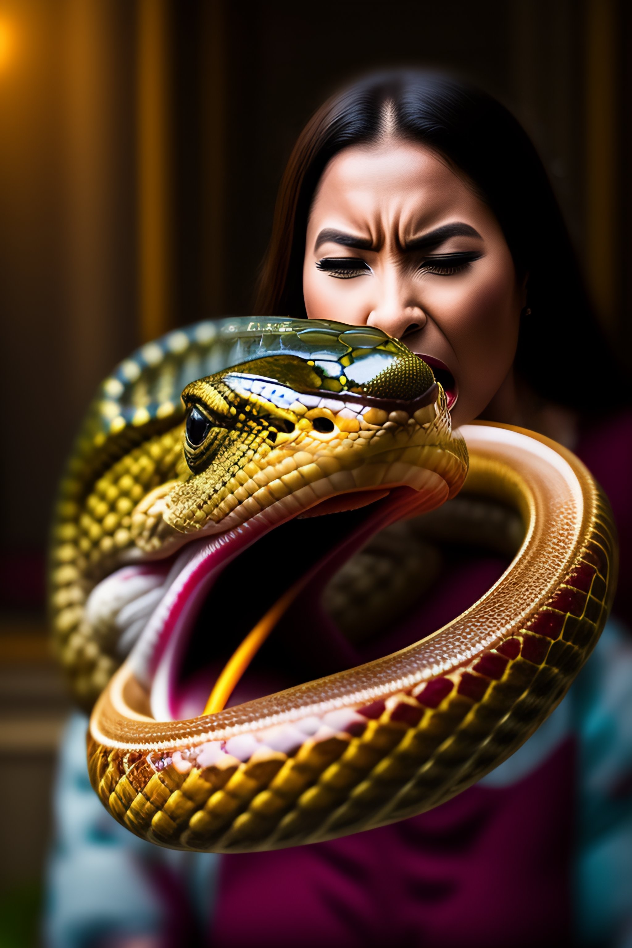 Lexica - A snake eating a person, furious, awful, fear