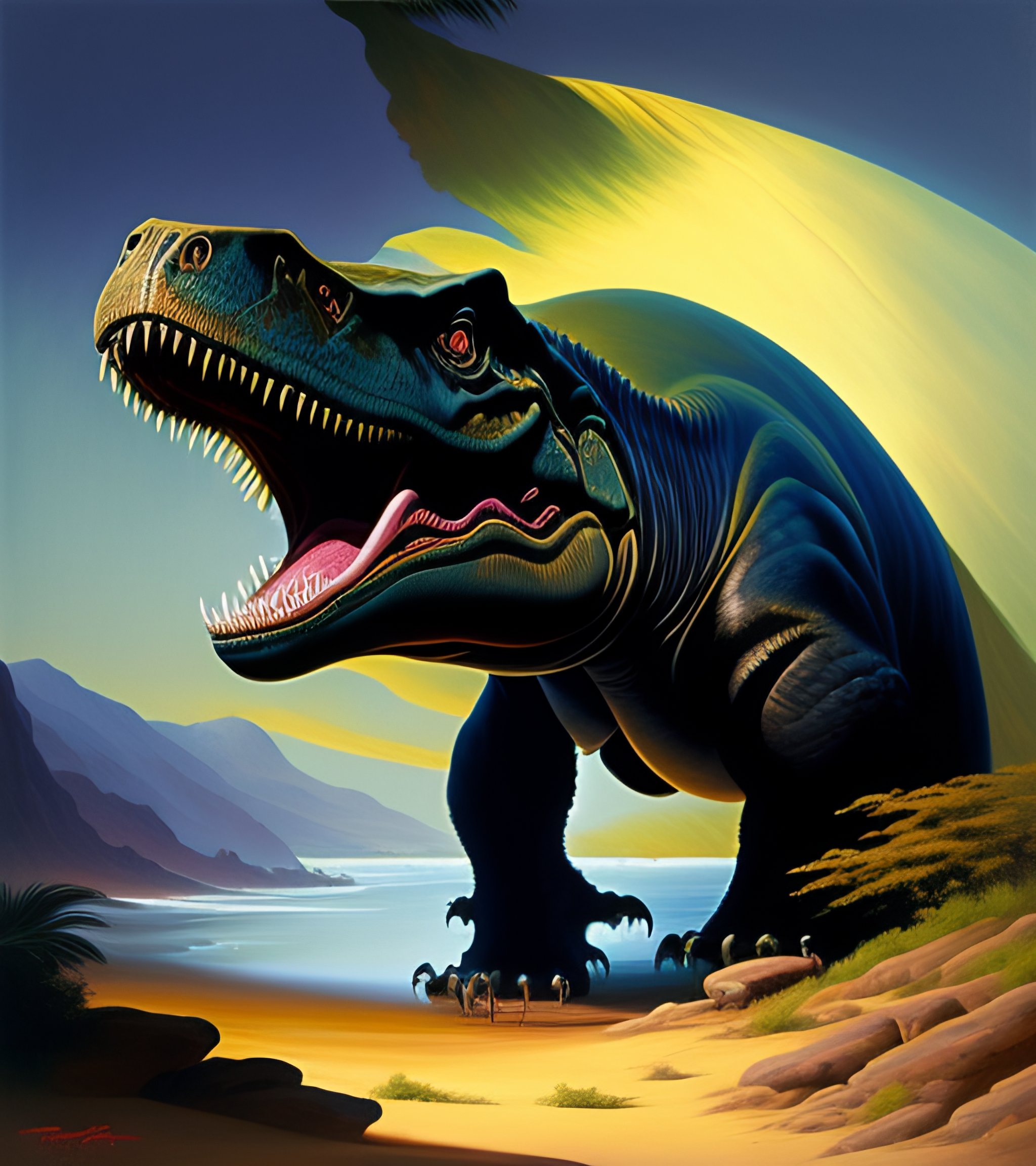 Lexica - Painting t rex jurassic park by frank frazetta