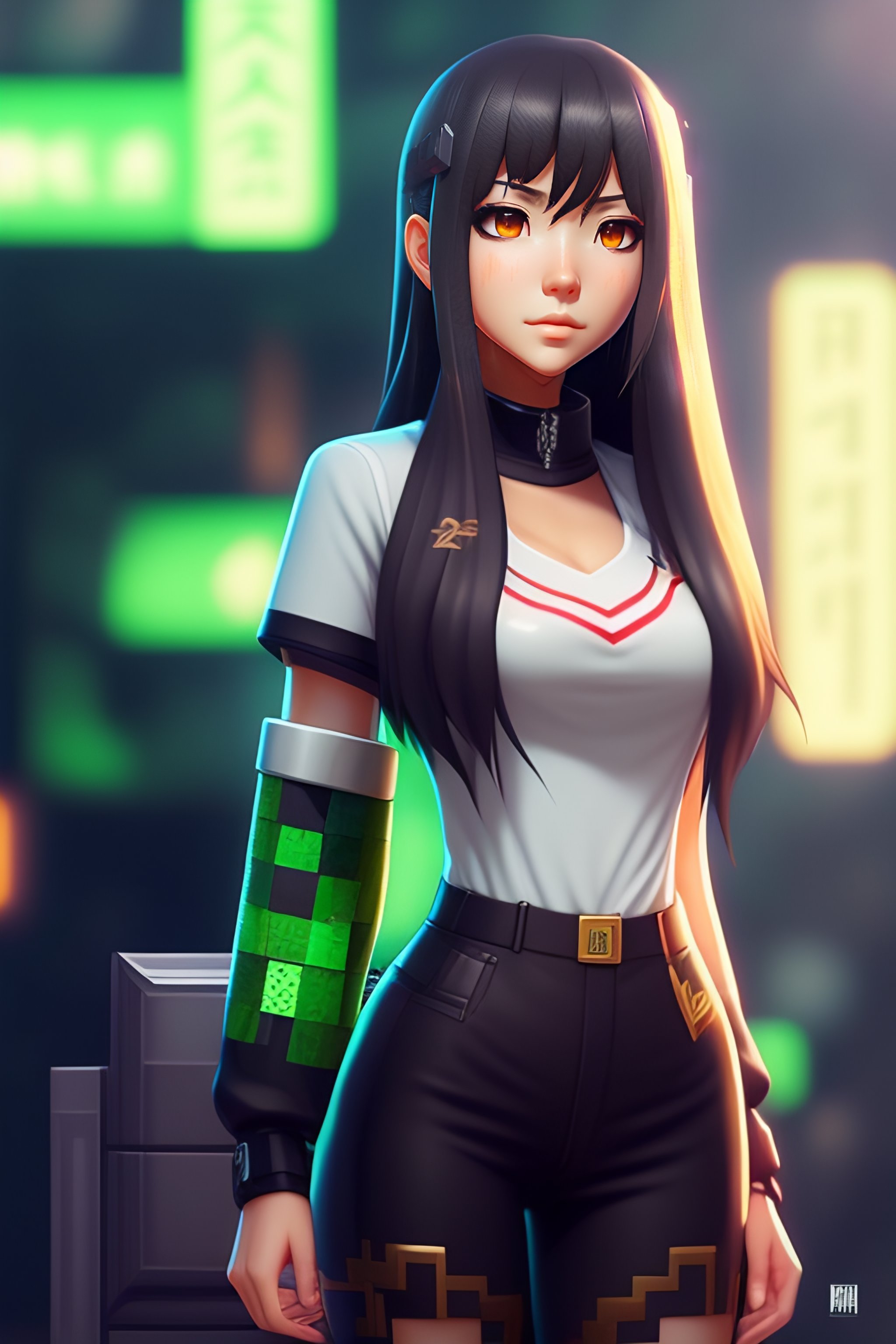 Lexica Realistic Anime Female Minecraft Creeper Full Body Pose Intricate Detail Digital