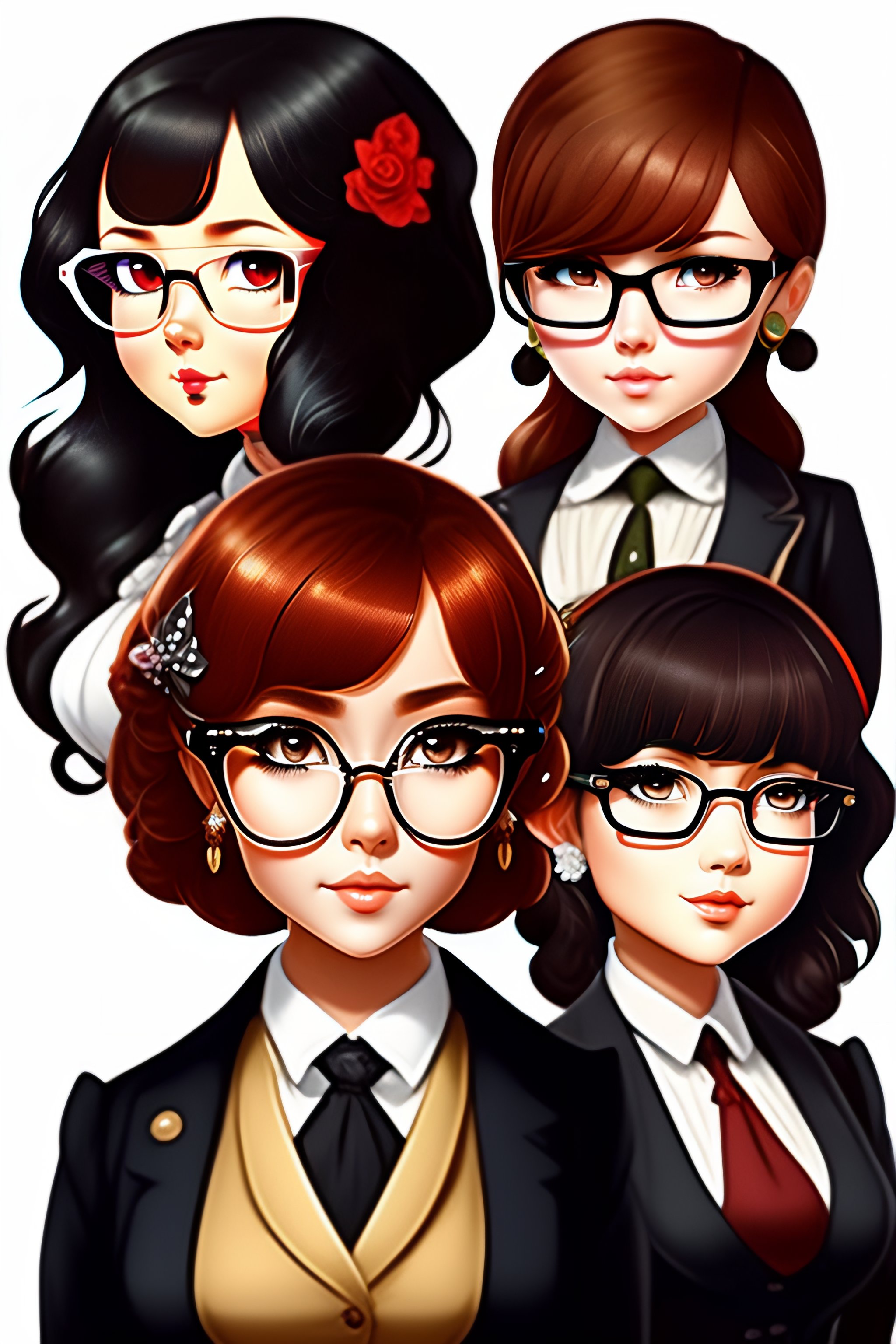 Lexica - Chibi Victorian reporter, brunette, spectacles, anime, chibi anime