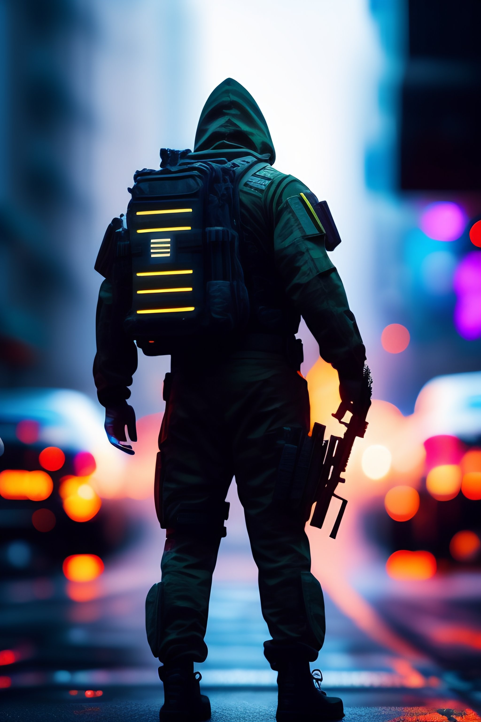 Lexica - Hacker solder, full body, tactical armor, rifle, Neon, Movie ...
