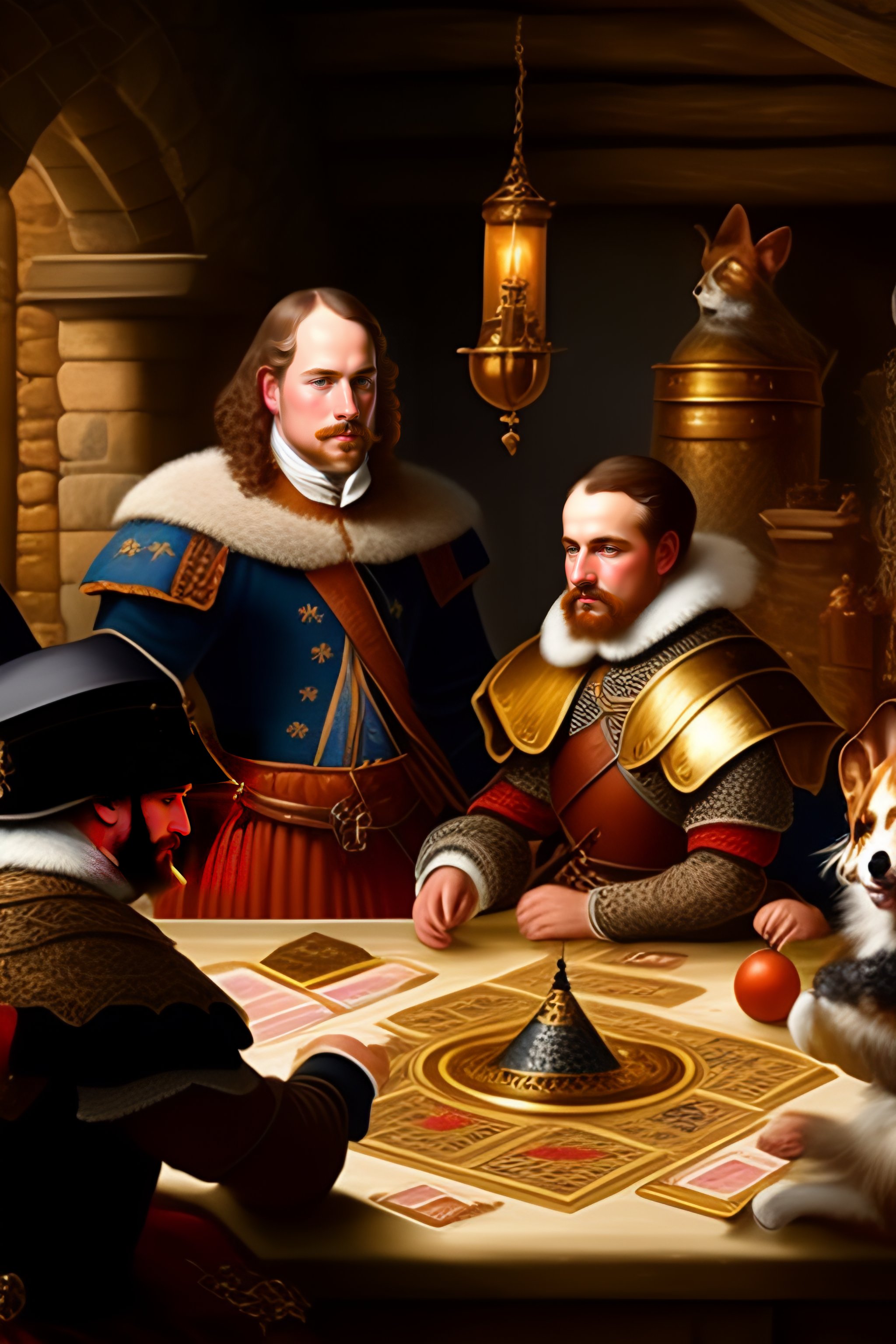 Lexica - Dutch Golden age style portrait of Corgi's playing dungeons ...