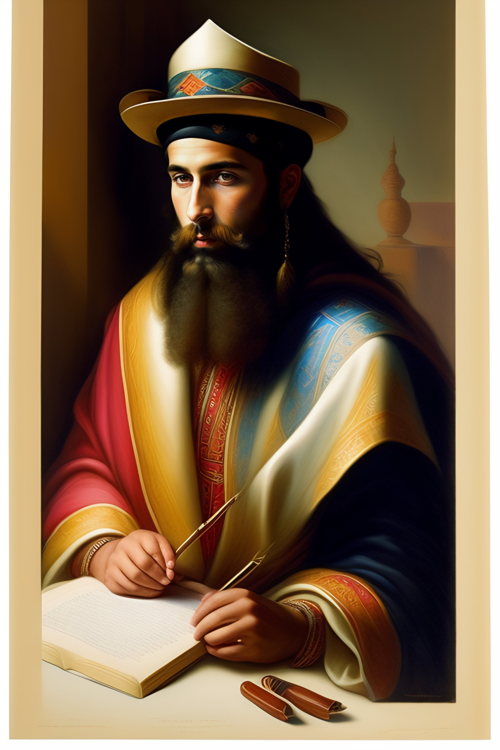 Lexica - Rabbin etudiant la torah, aquarelle