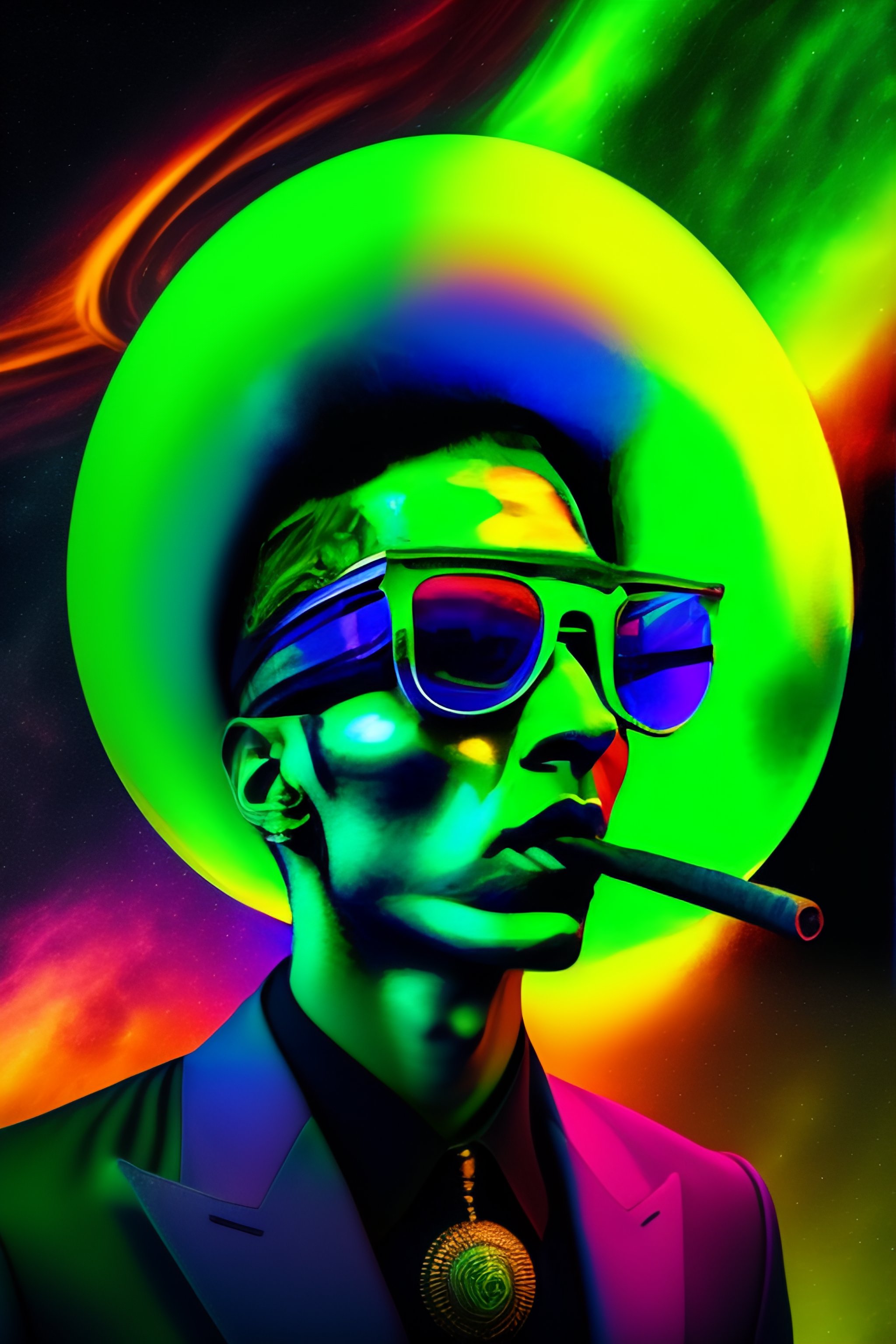 Lexica - Green skinned Alien Man smoking cigar with ,trippy Glasses ...