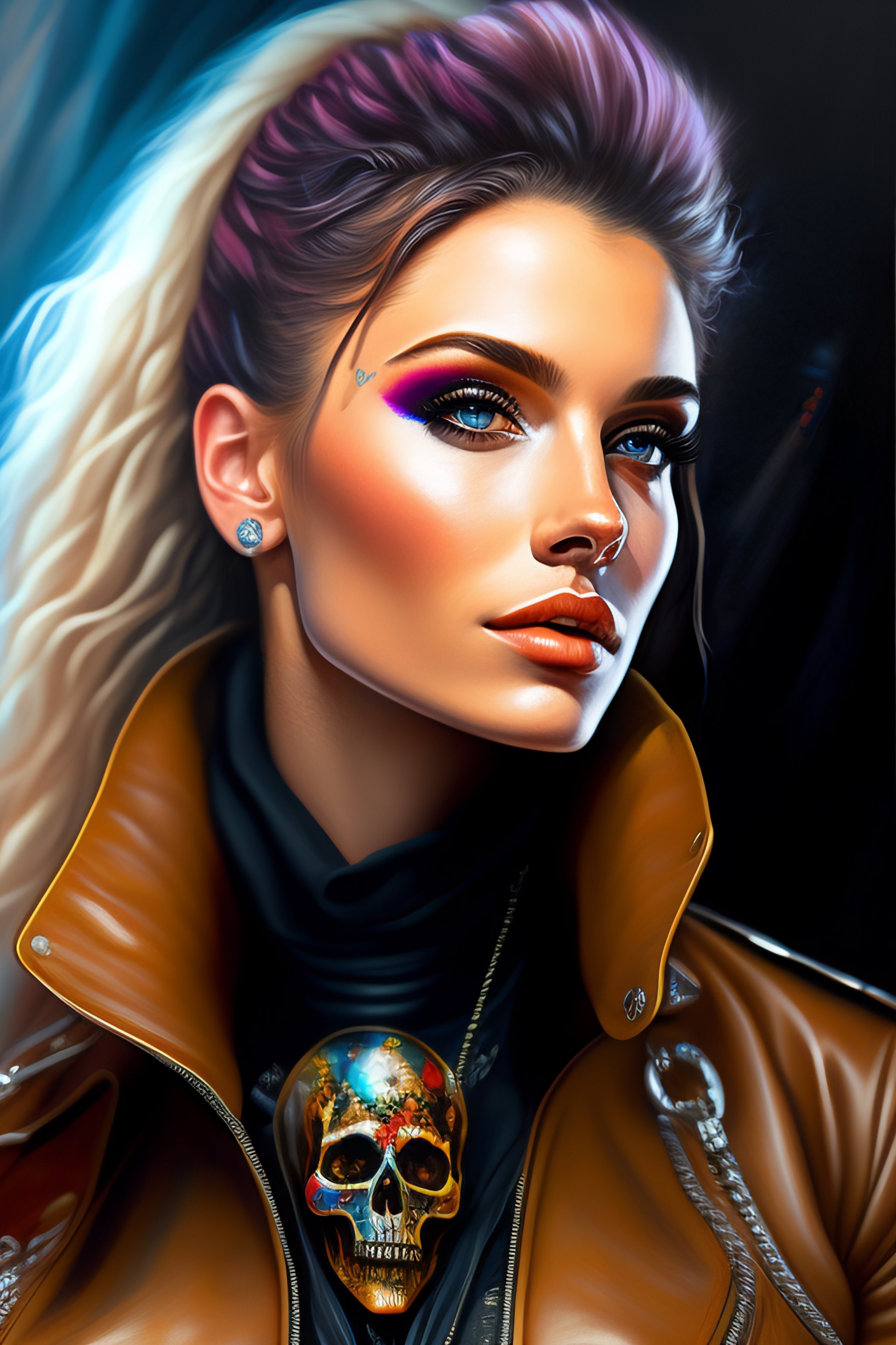 Lexica - Cute punk scull girl, mad max jacket, renaissance, cables on ...