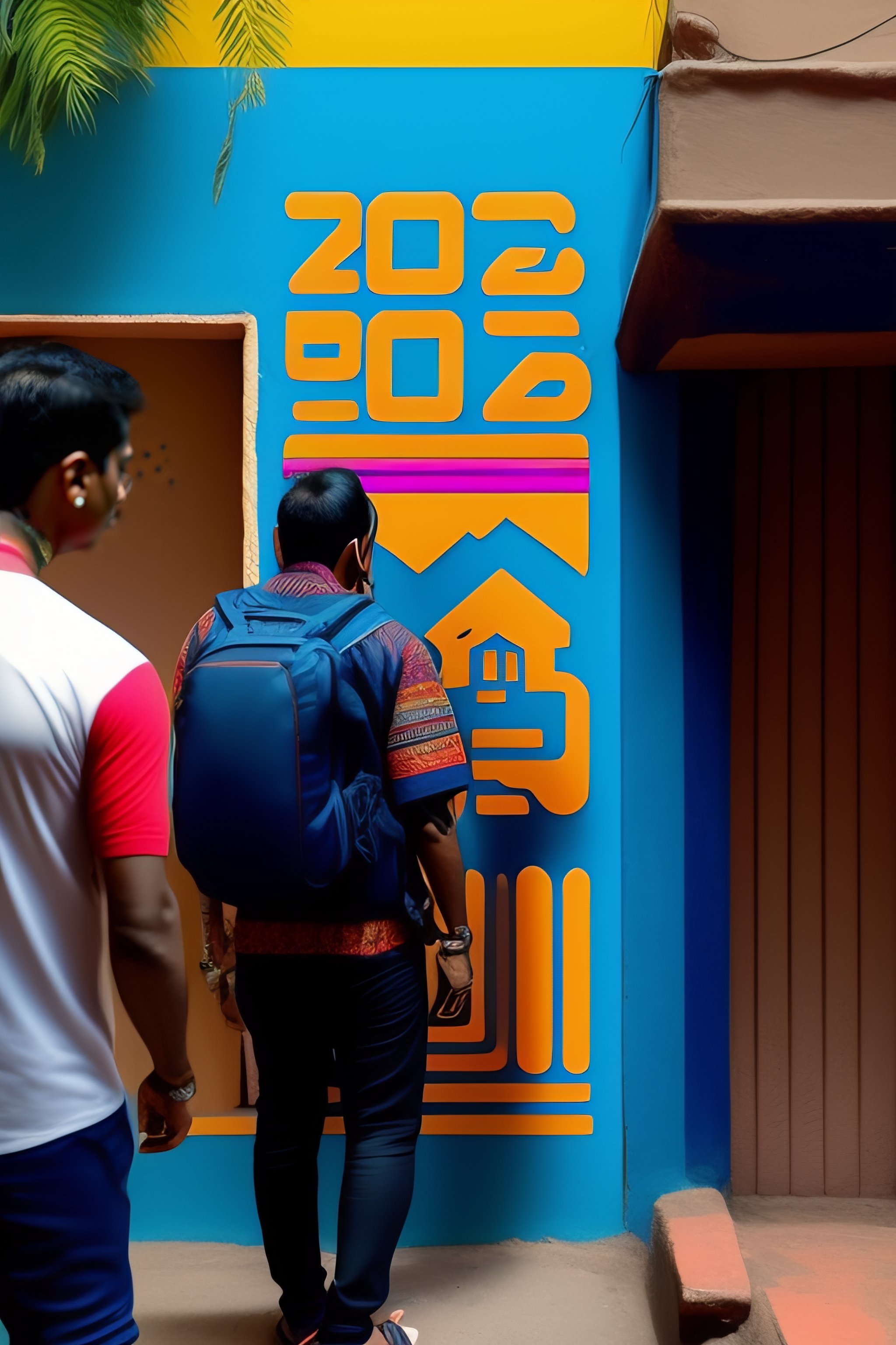 Lexica - People sticking ar activated small stickers on the wall and ...