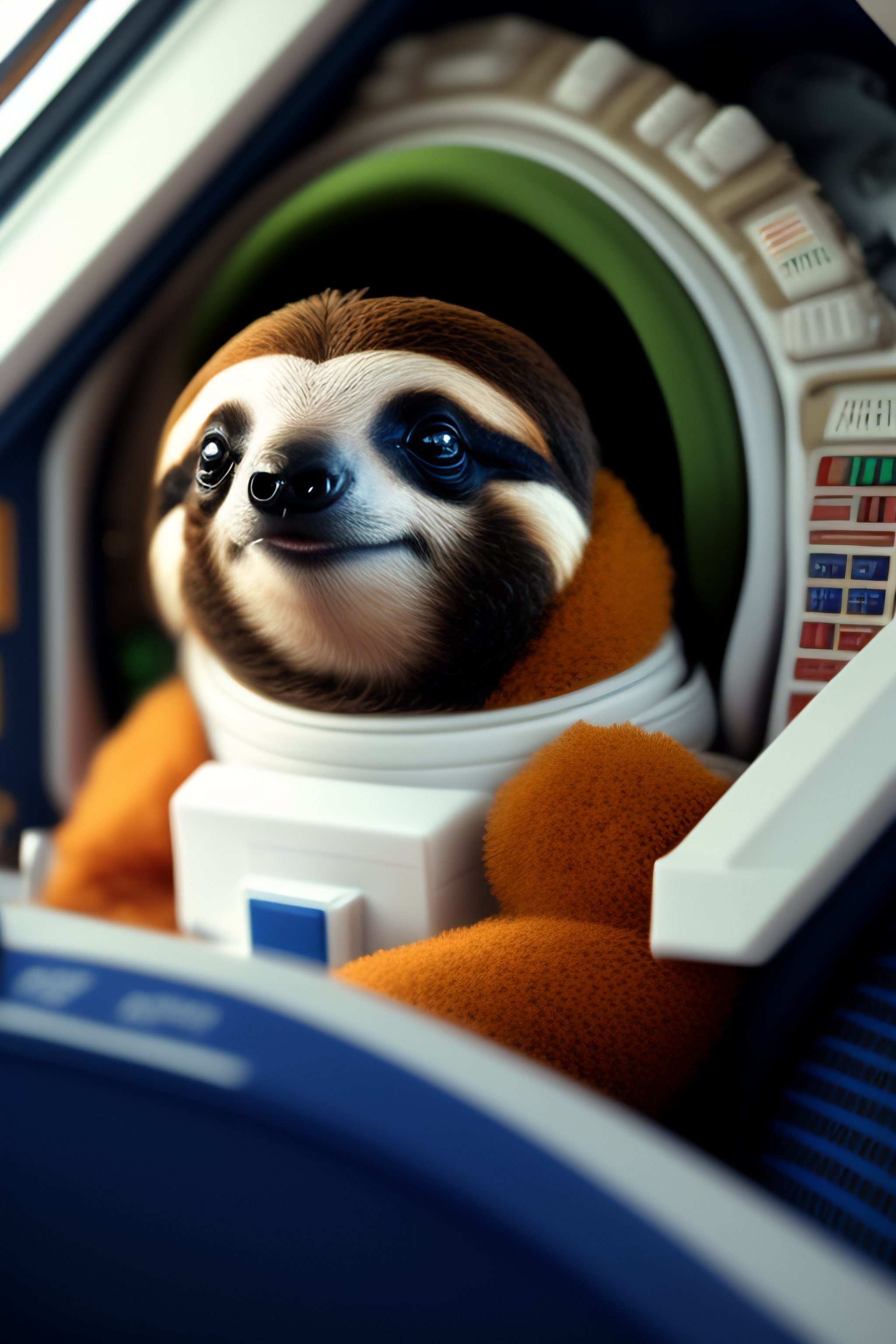 Lexica - A cute and tiny sloth captain inside the Space Shuttle's ...