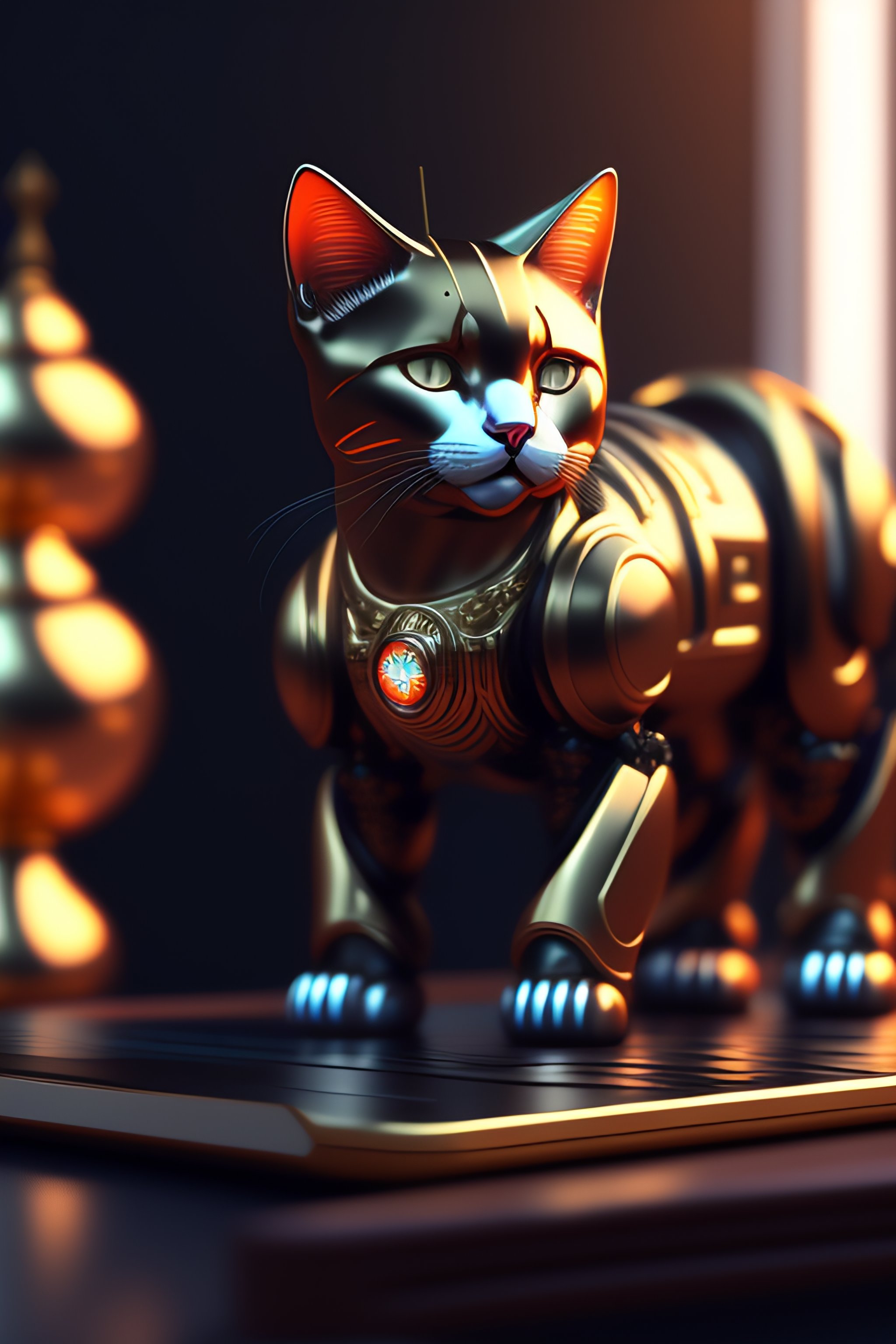 Lexica - Feline sentient robot,working on a laptop inspired by mario ...