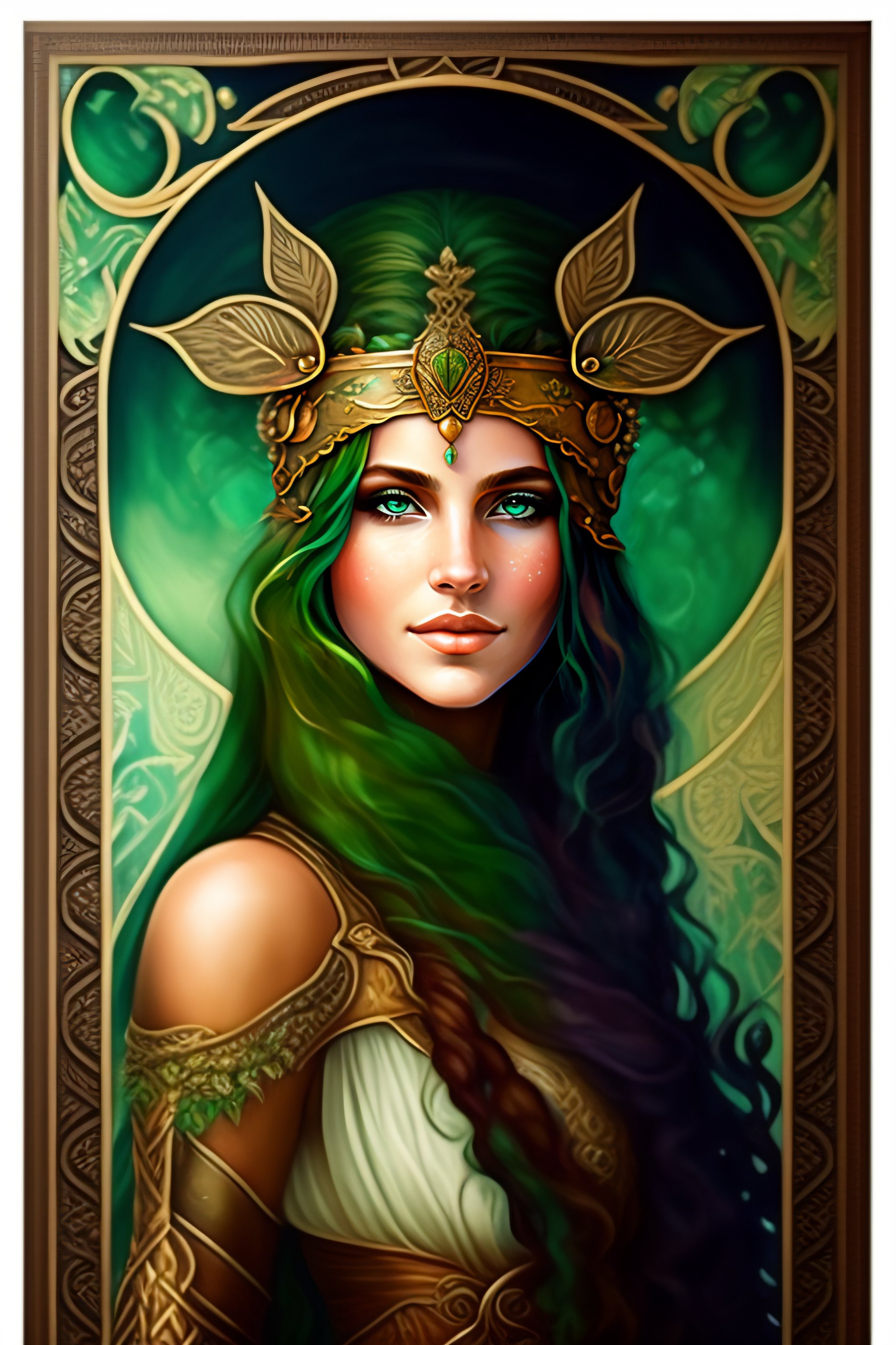 Lexica - Alphones mucha girl warrior with curly green hair big piercing ...