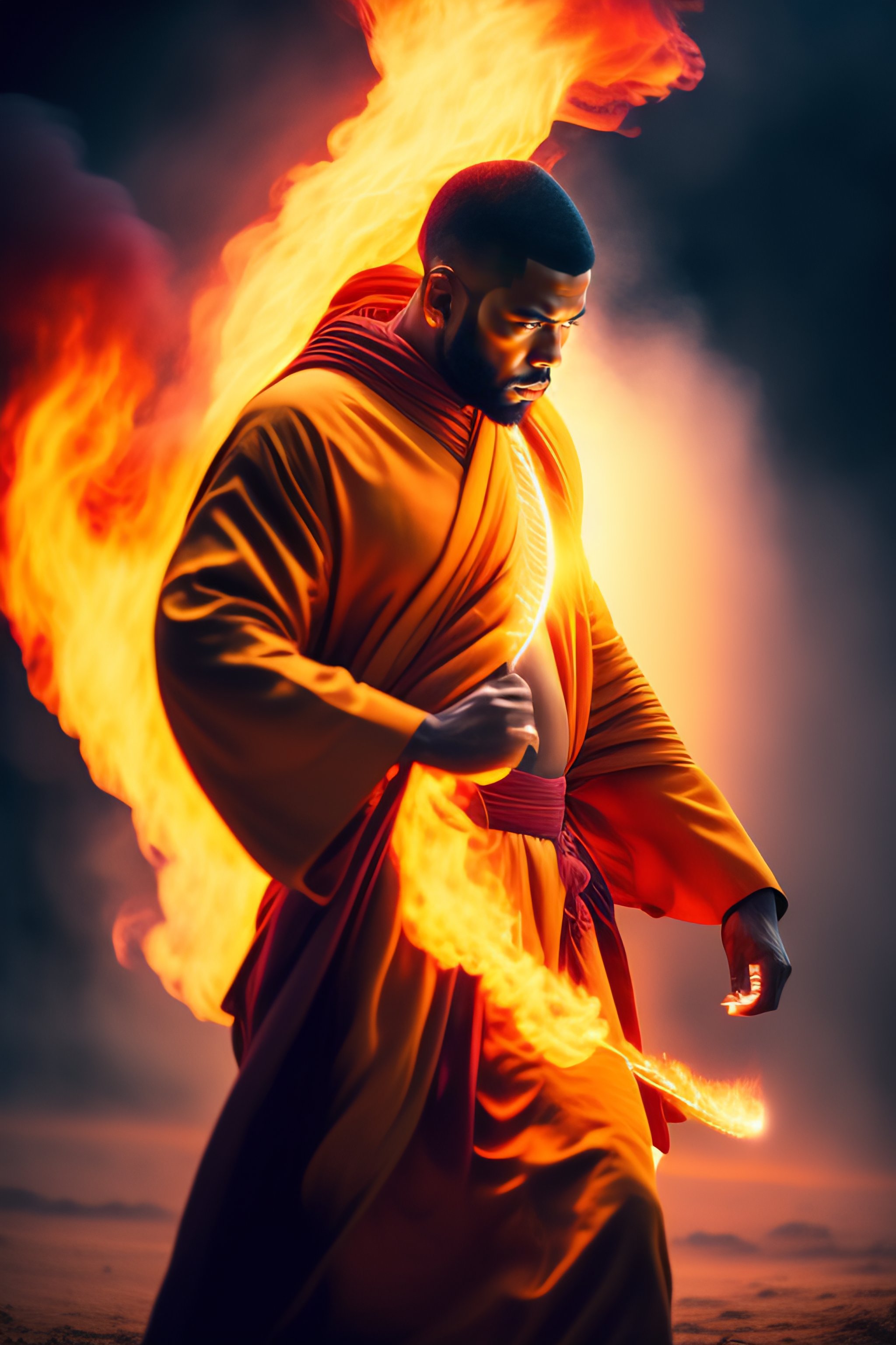 Lexica - A monk robes on fire as he is hot by lightning