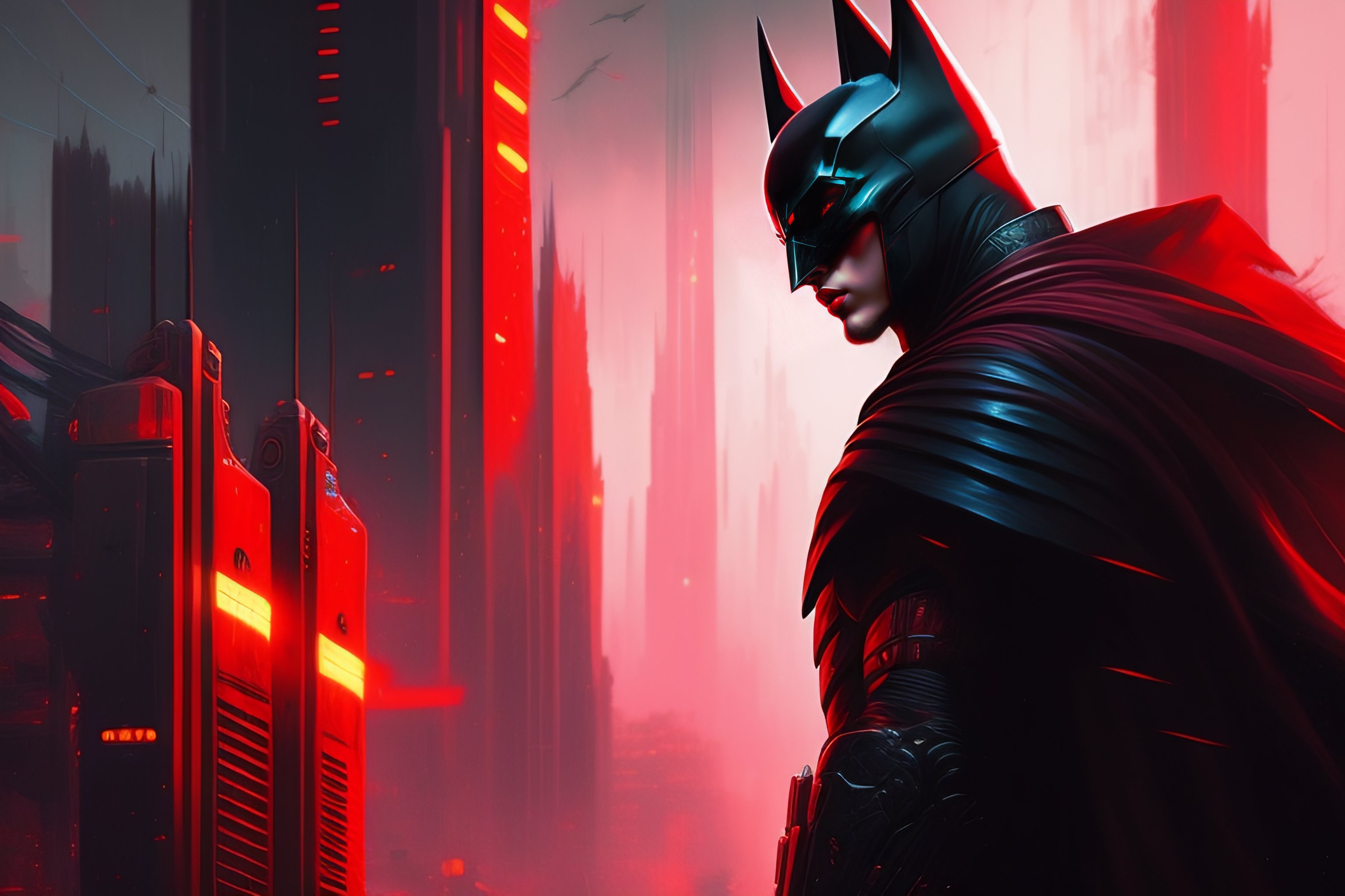 Lexica - Cyberpunk batman, red symbol, futuristic, brush strokes, oil ...