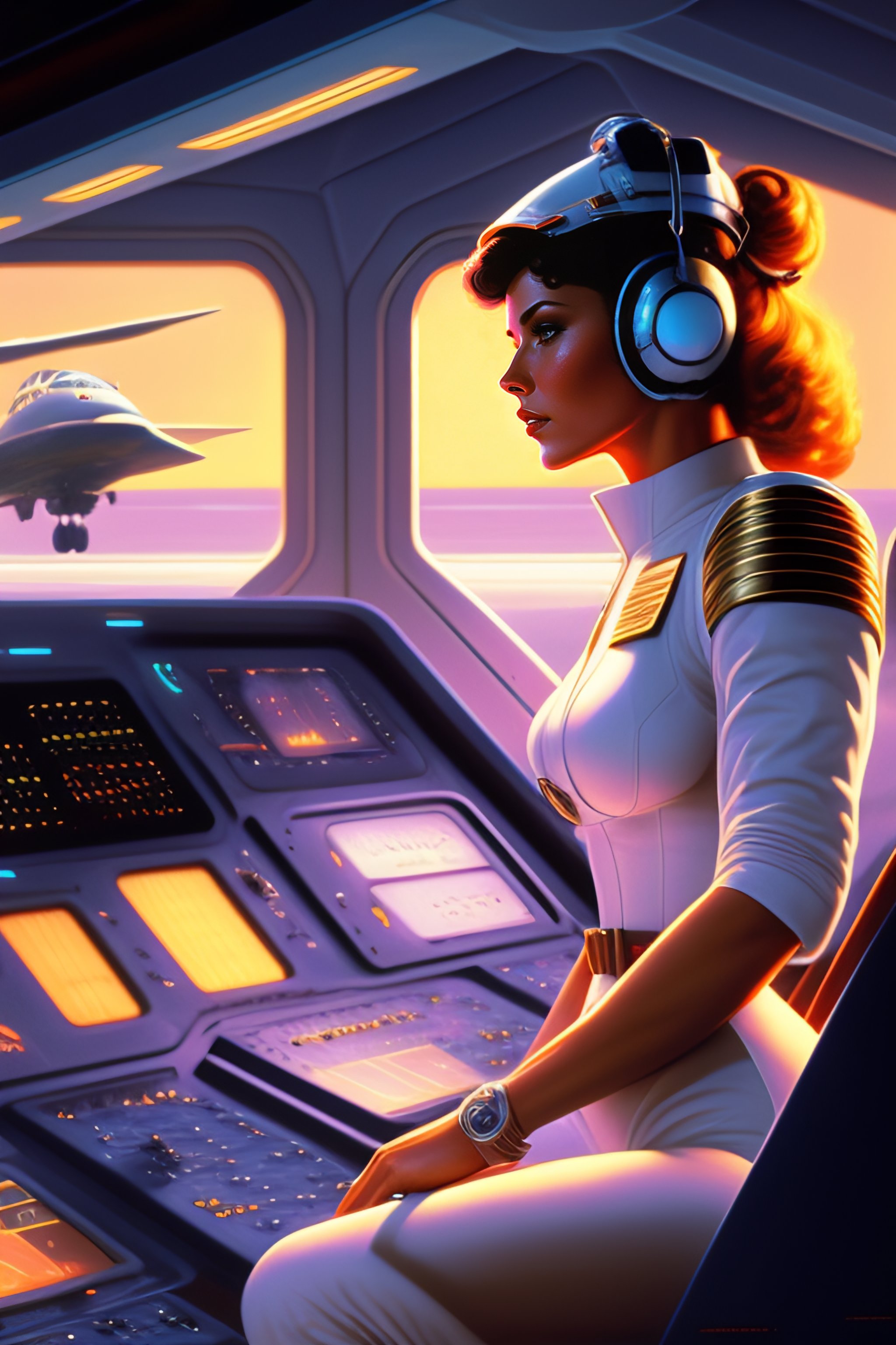 Lexica - "Woman starship captain in command of starship cockpit control ...