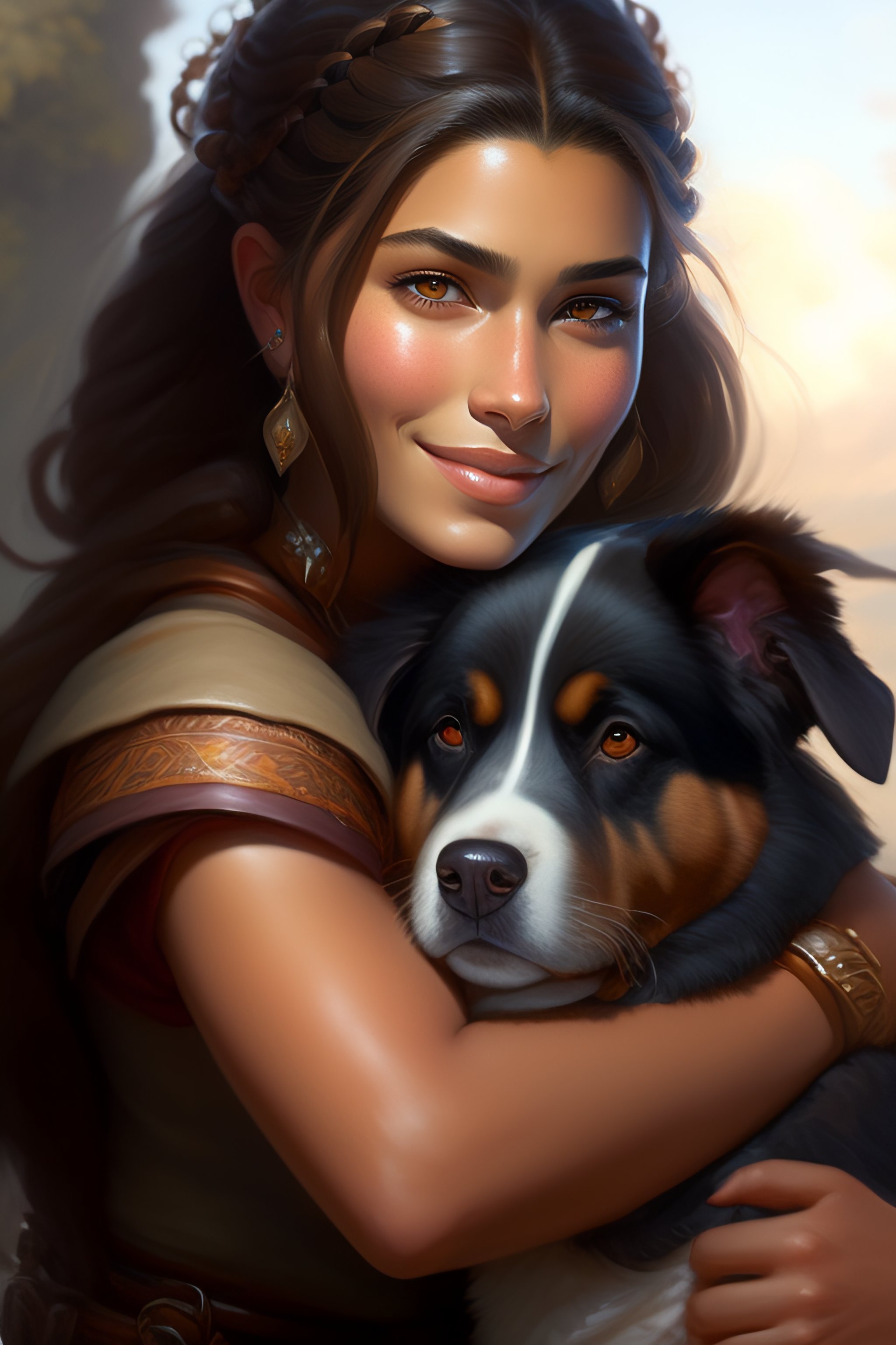 Lexica - A detailed portrait of a cute brunette girl with two braids ...