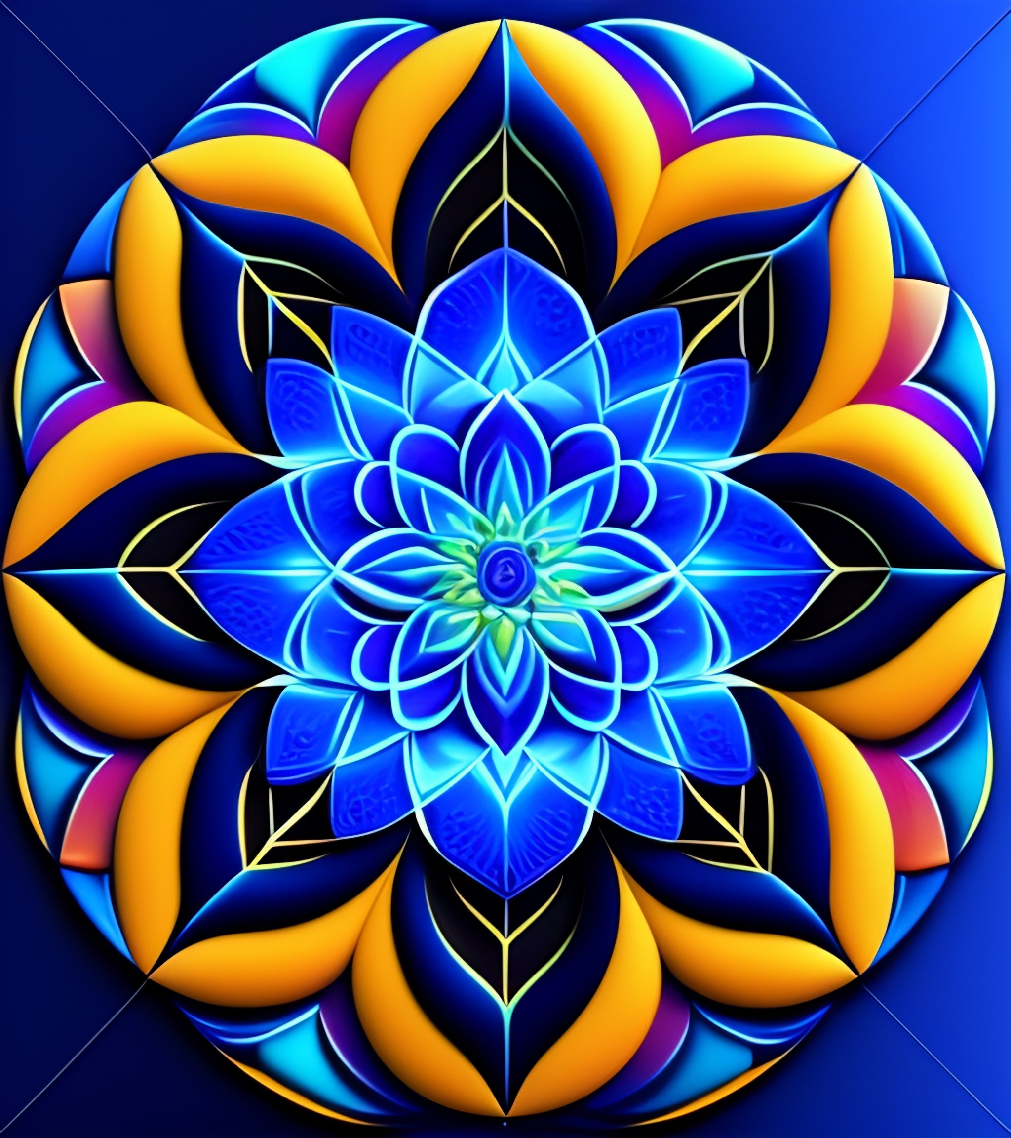 Lexica - 2d blue avatar psychedelic, 2d flat, mandala or flower of life ...
