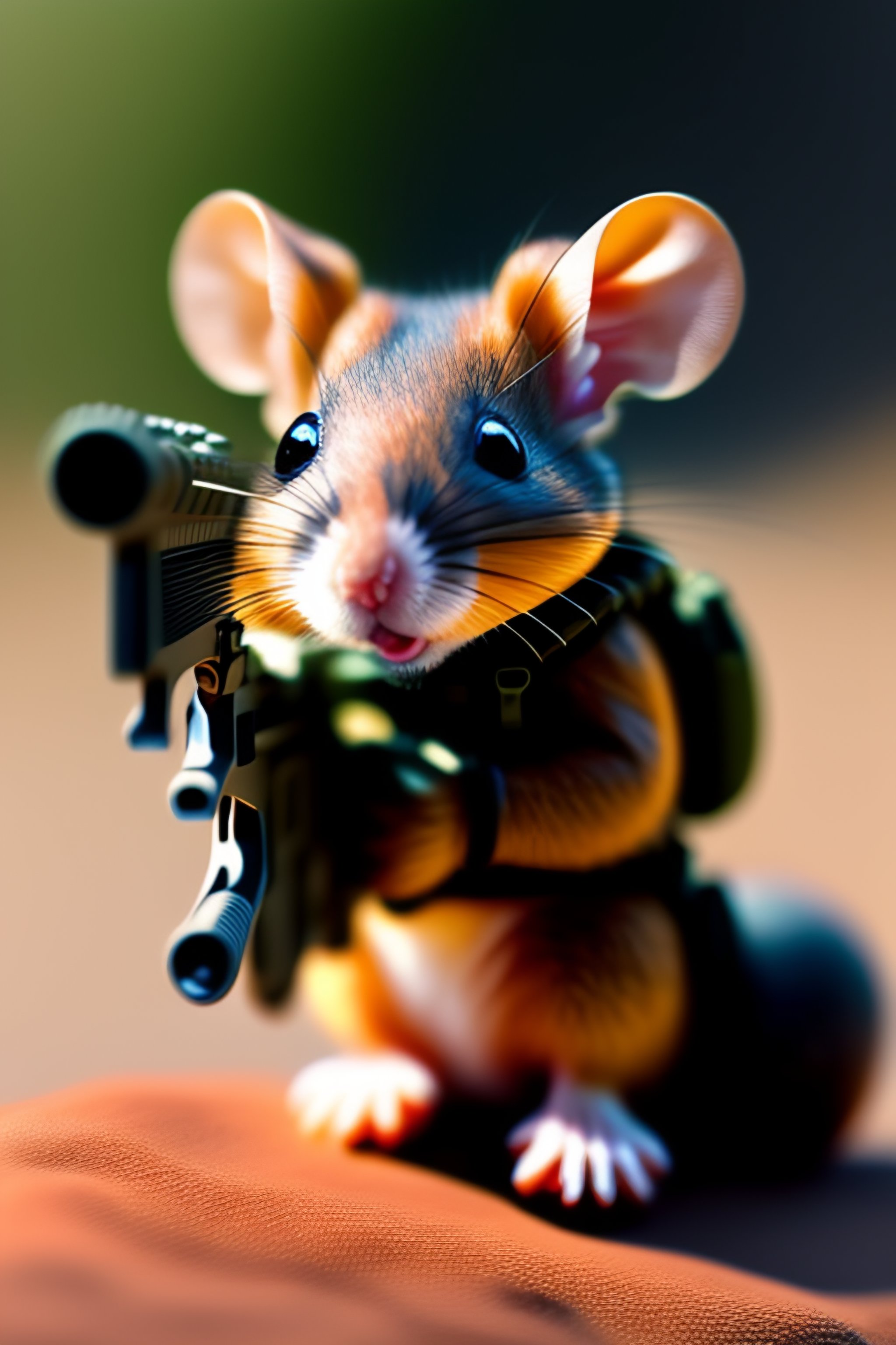 Lexica - A tiny mouse holding an AR-15 assault rifle
