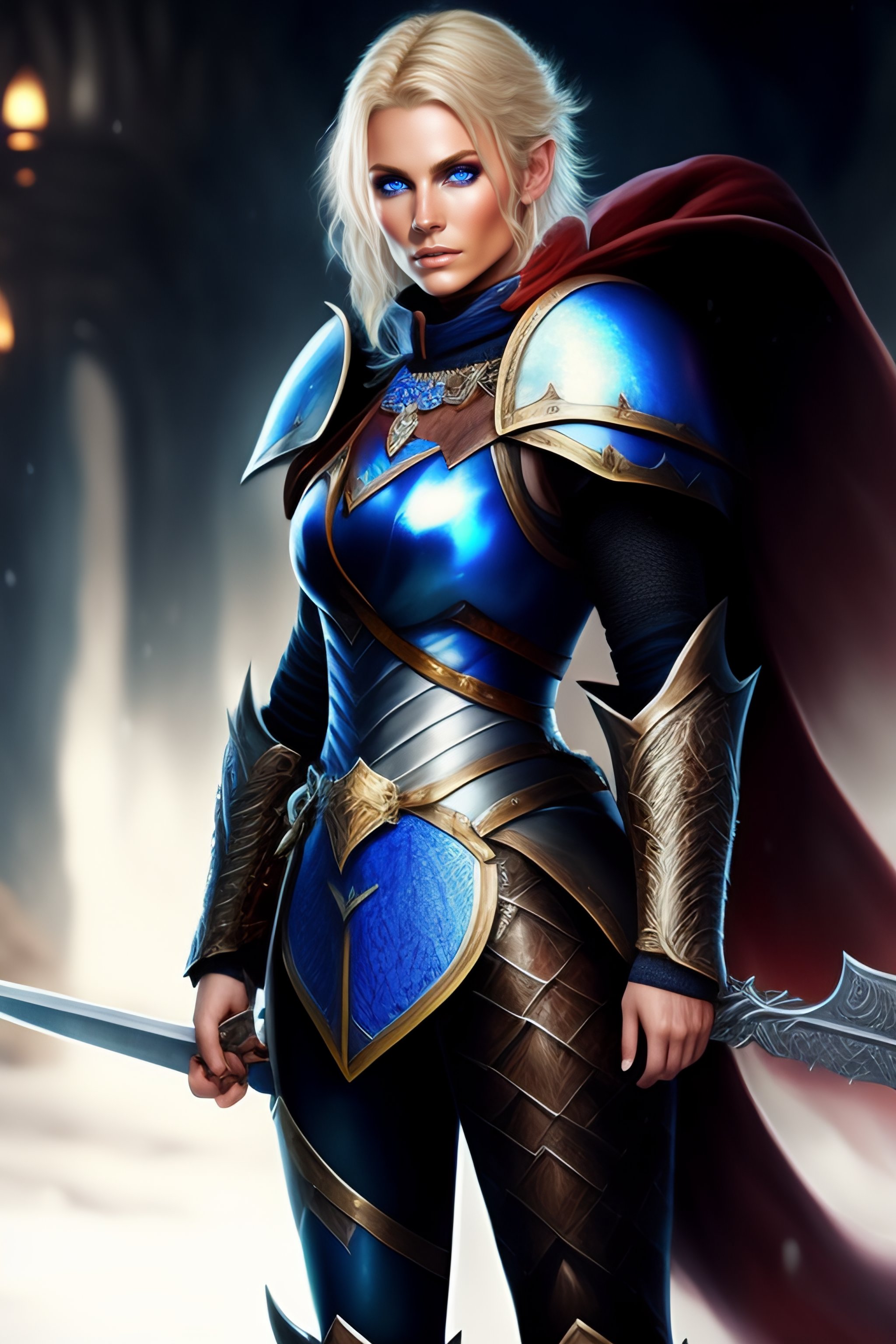Lexica - Elf fighter ,short blond hair ,blue eyes ,black full plate ...