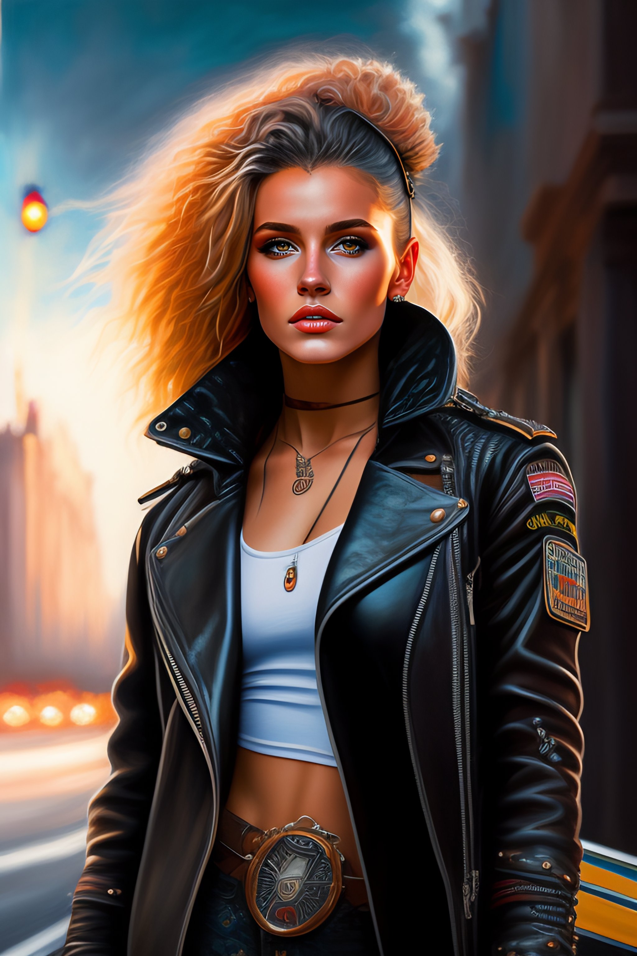 Lexica - Cute punk rock girl, mad max jacket, renaissance, cables on ...