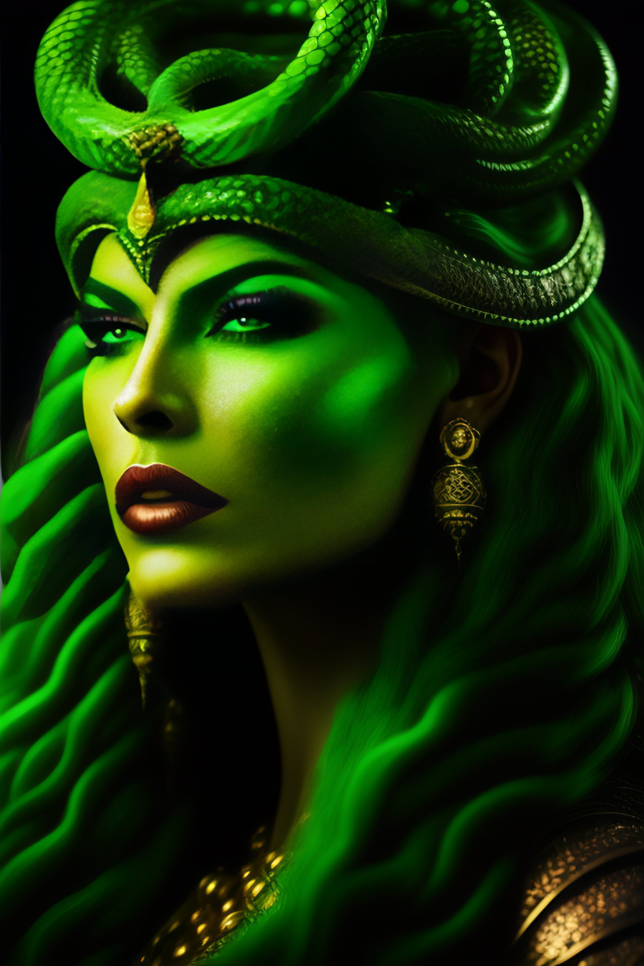 Lexica - Very upclose portrait of Medusa Gorgon with a very aggressive ...