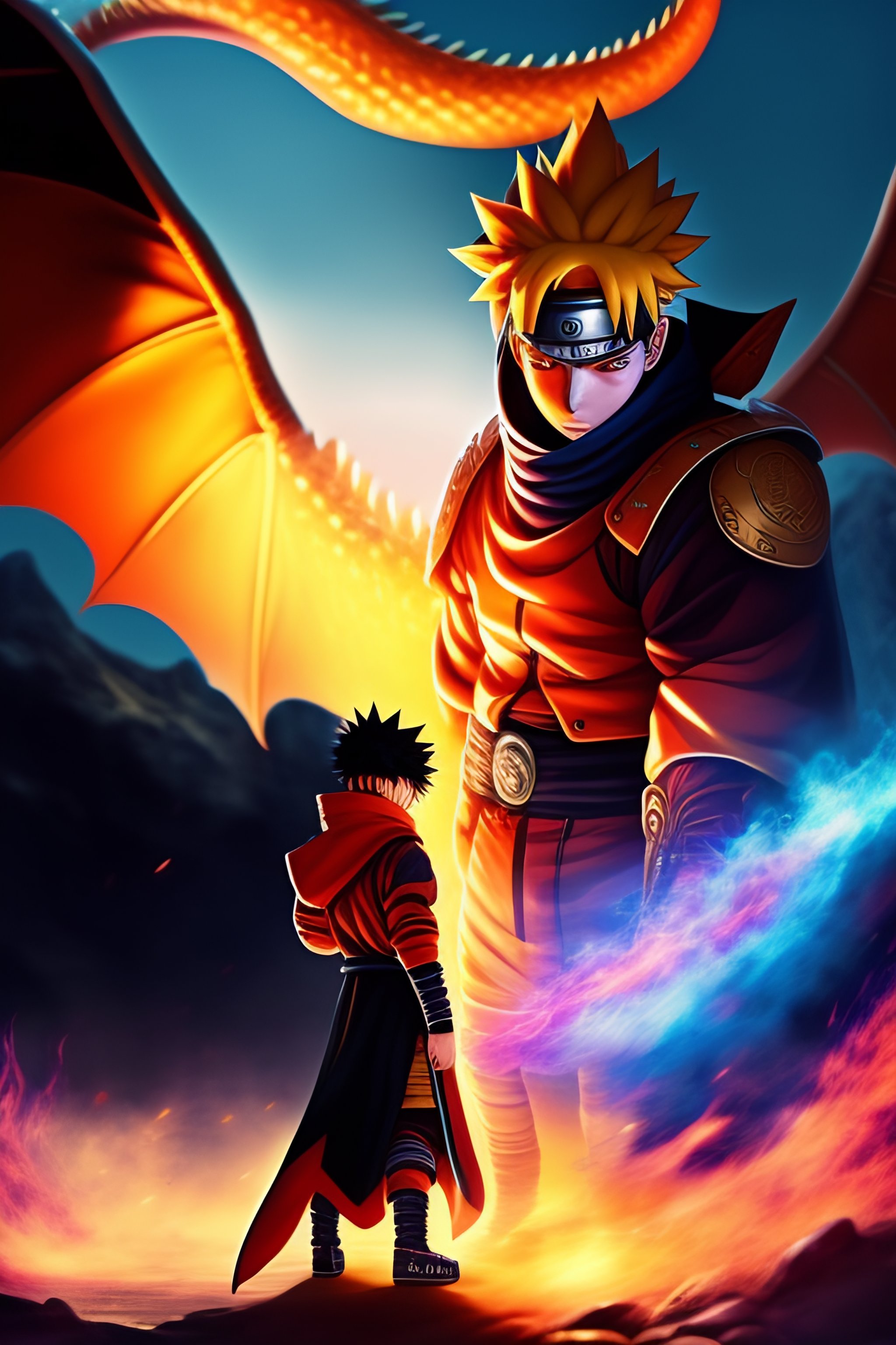 Lexica - Naruto in a far galxy fighting with a dragon