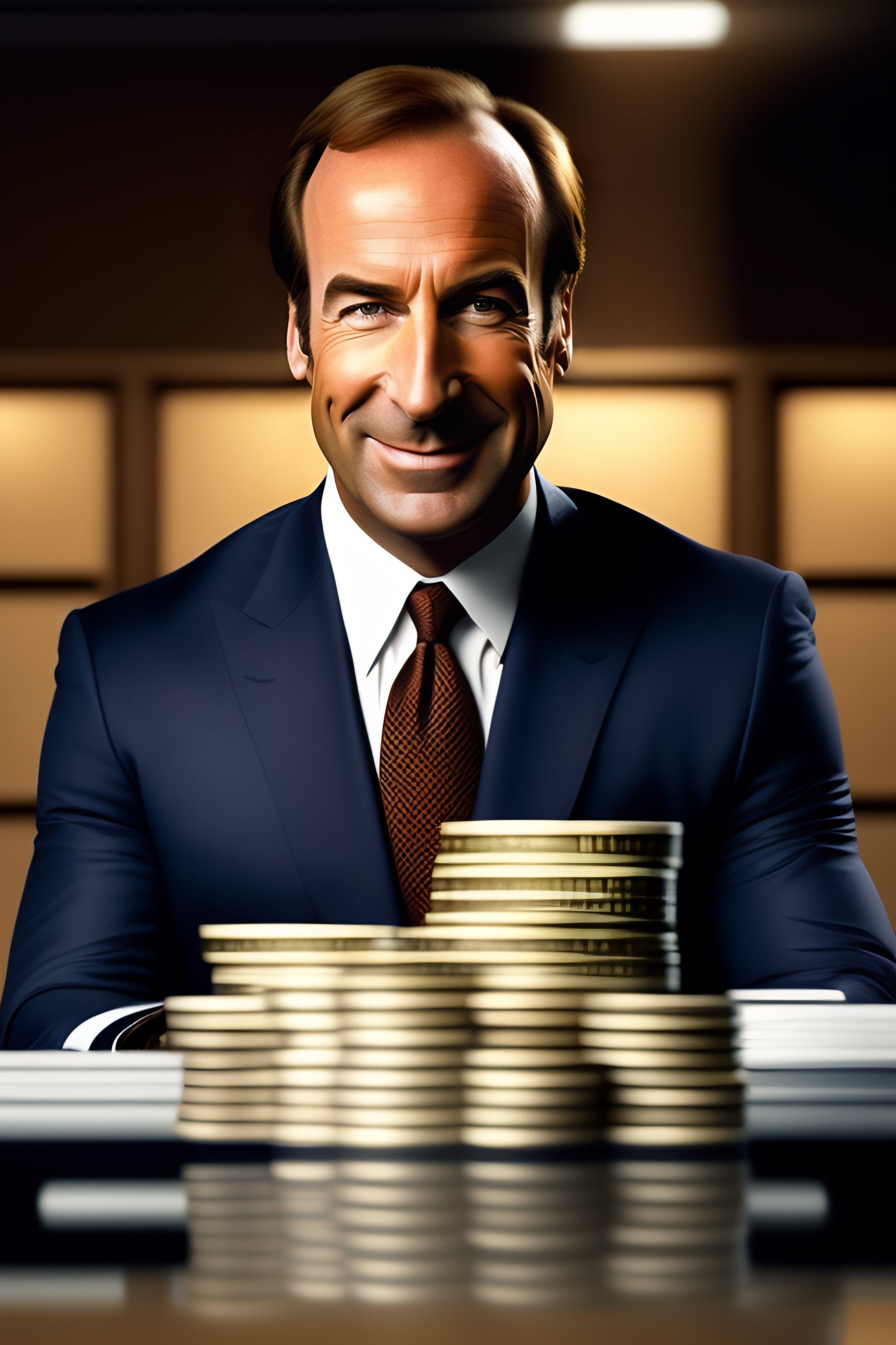 Lexica - Saul Goodman talking to the camera with money in office ...