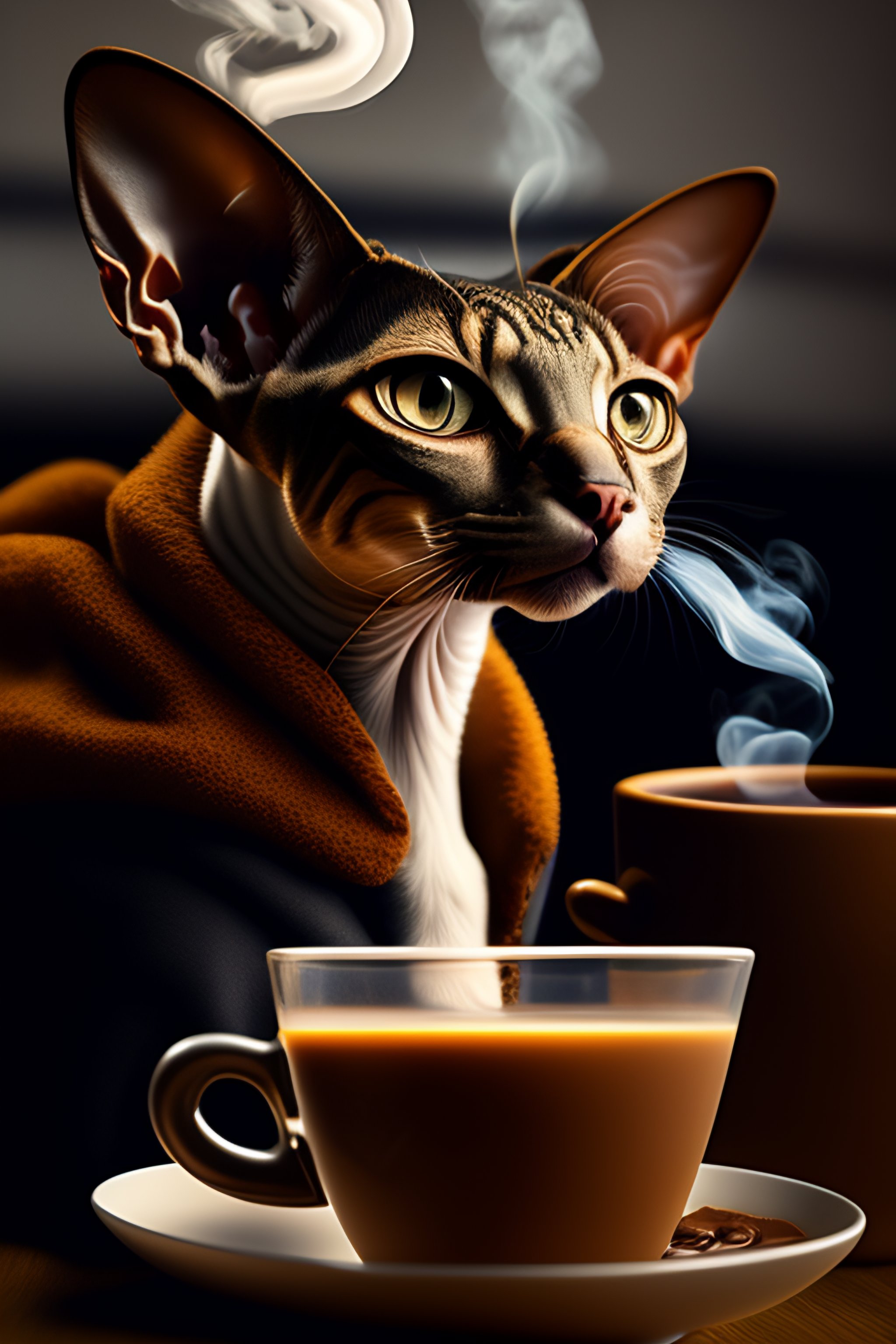 Lexica - Smoking sphinx cat with coffee