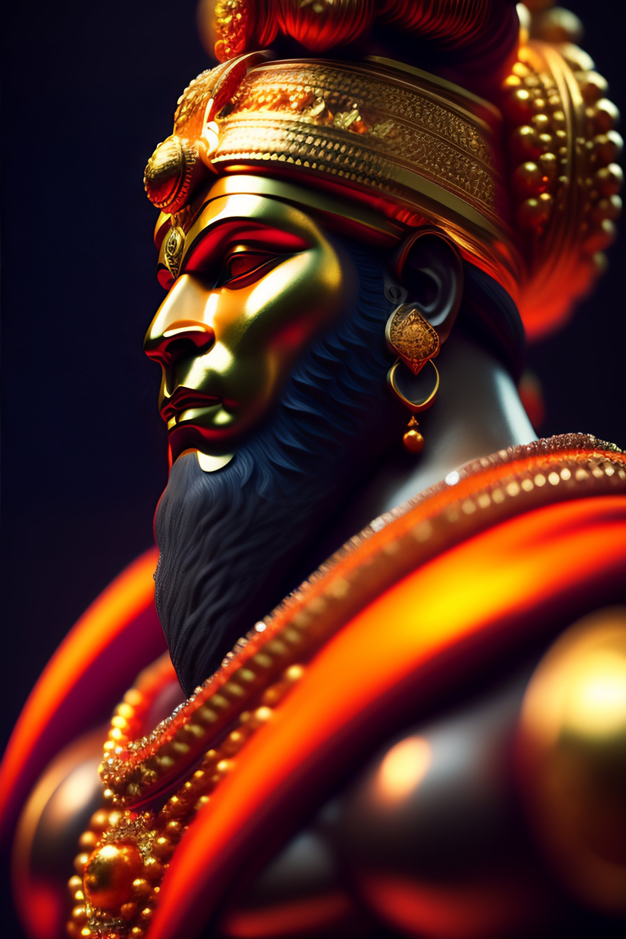 Lexica - HANUMAN , god with orange skin with gold adornments, XF IQ4, f ...