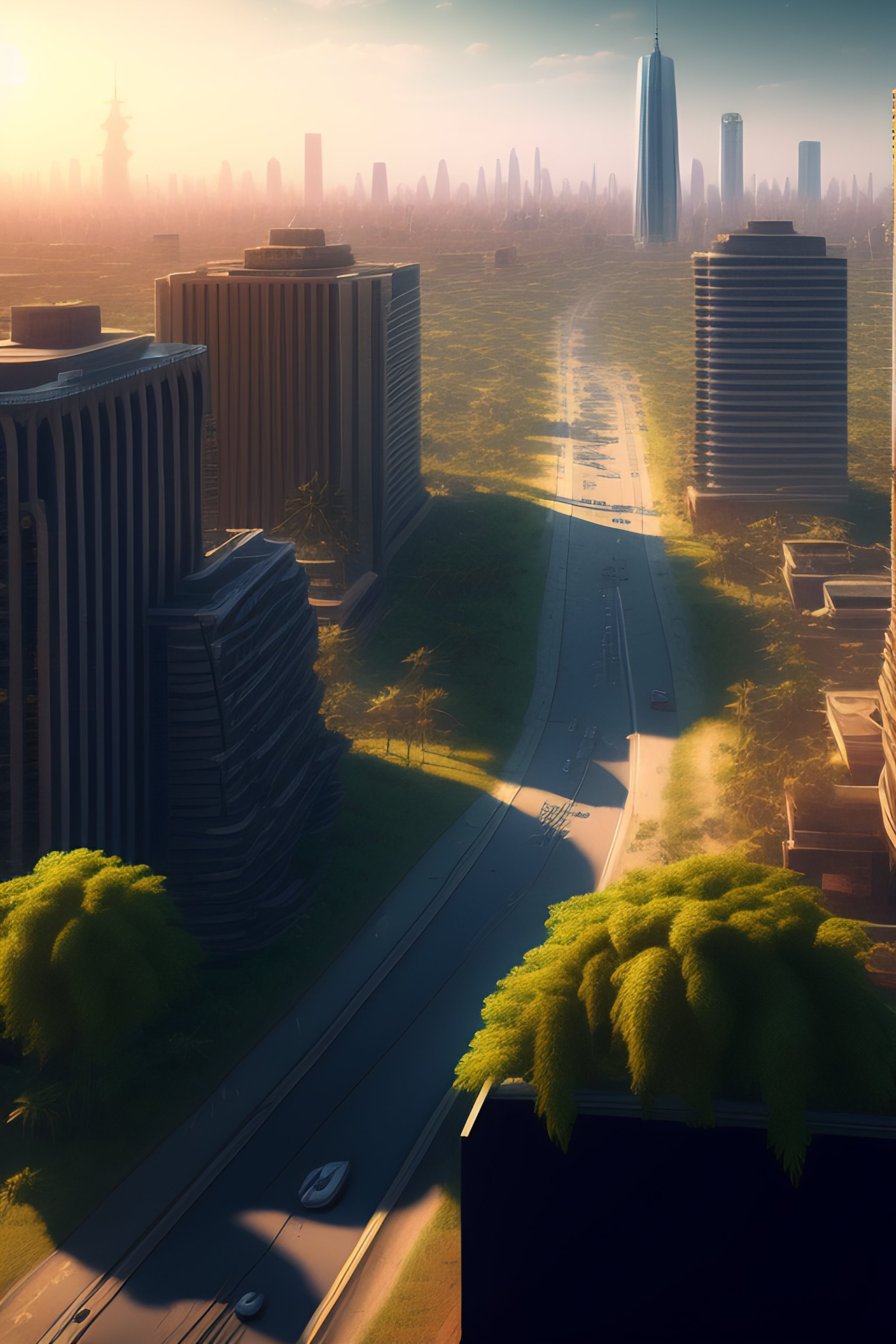 Lexica - A deserted city, empty buildings, vegetation, trending on ...