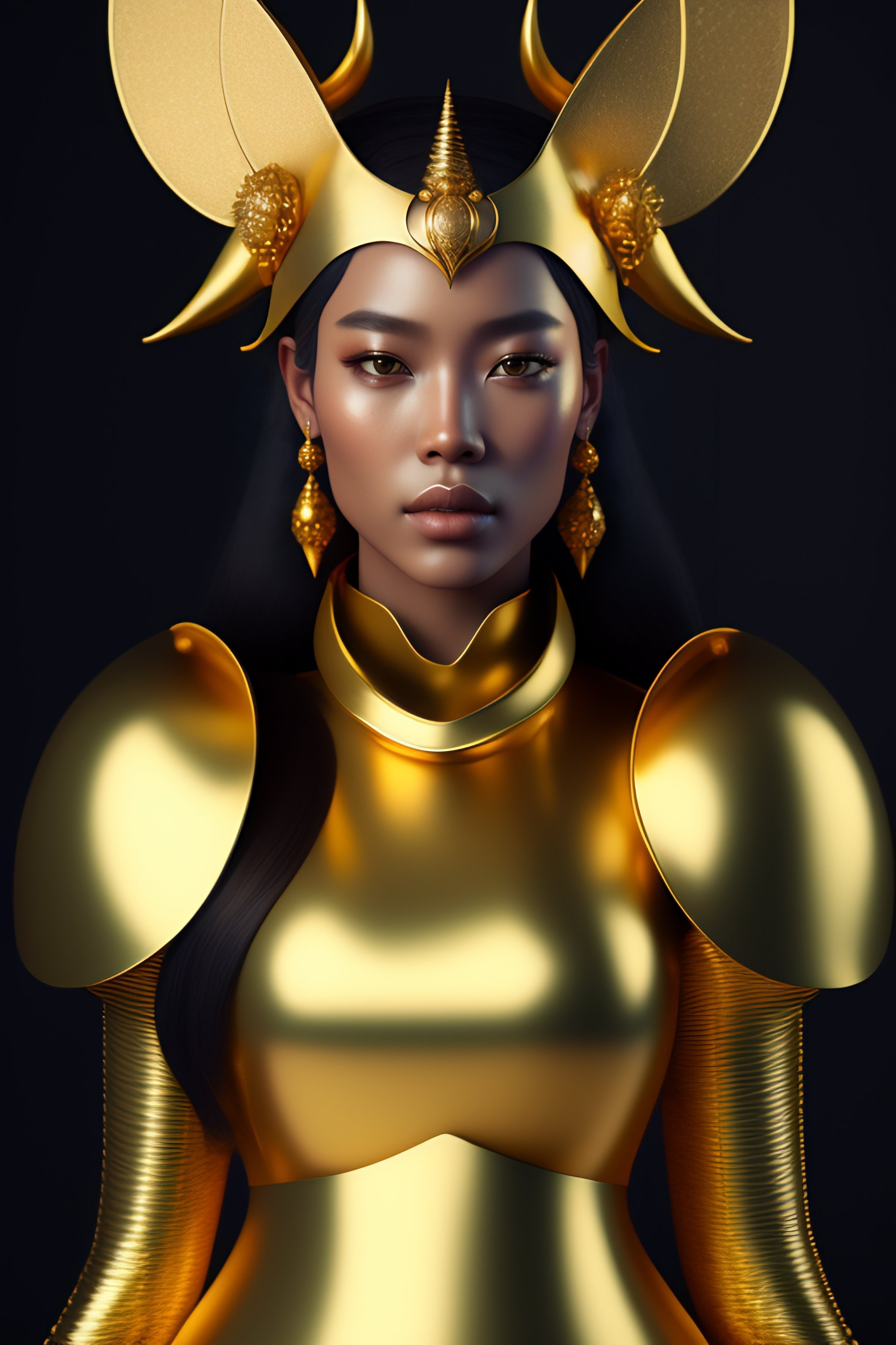 Lexica - Portrait of a girl with very big eyes with a gold armour, intricate, art by osamo ...