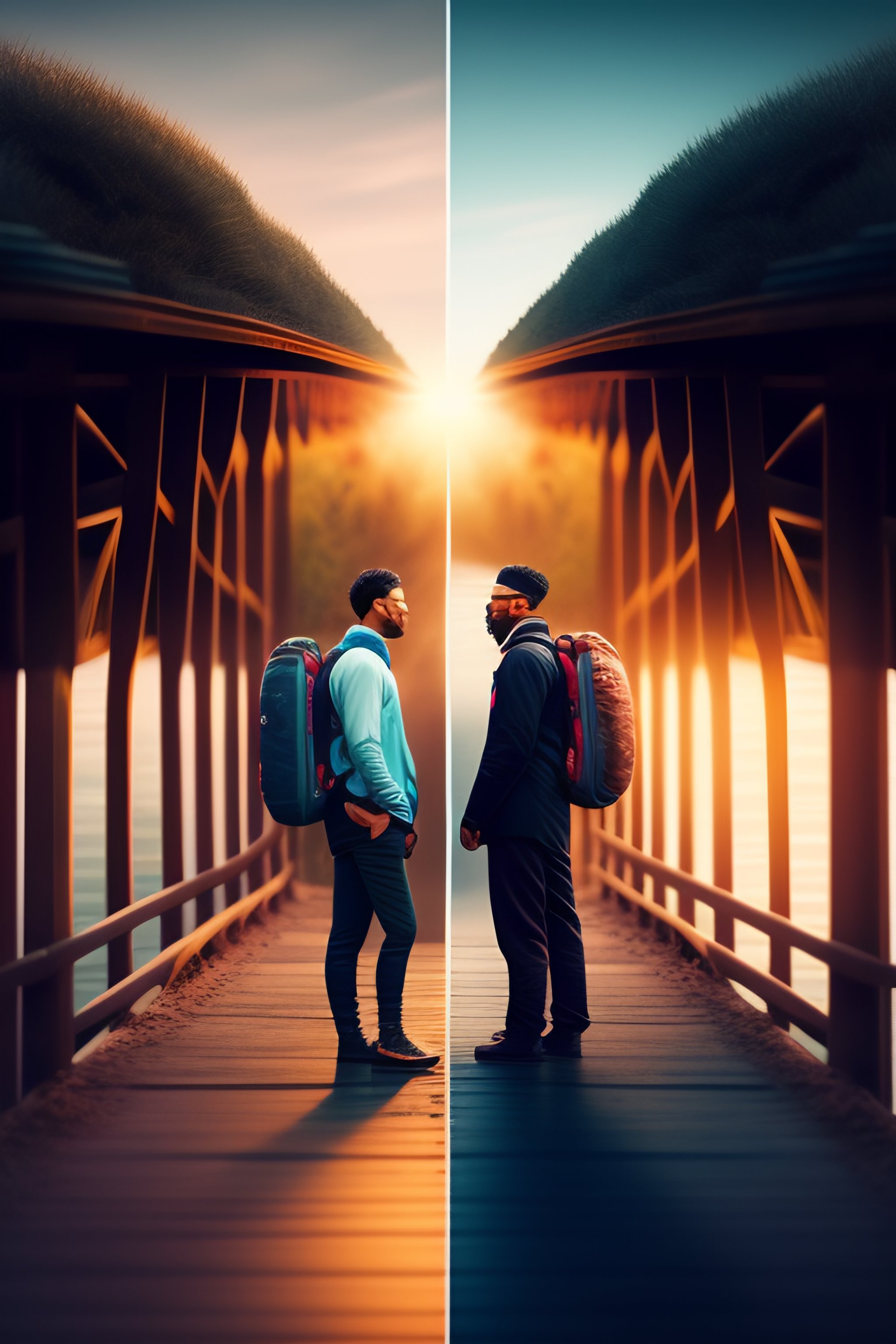 Lexica - Two kind people facing each other reaching across a small ...