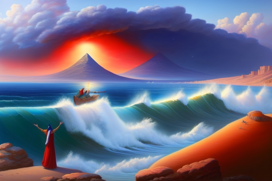 Lexica - Moisés abre el Mar Rojo con los brazos en alto, permitiendo ...